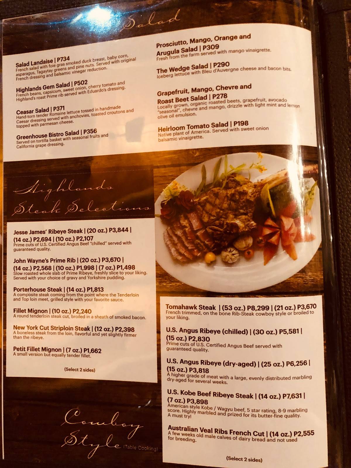 Menu at The Highlander Steakhouse, Tagaytay, 42MM+M7W