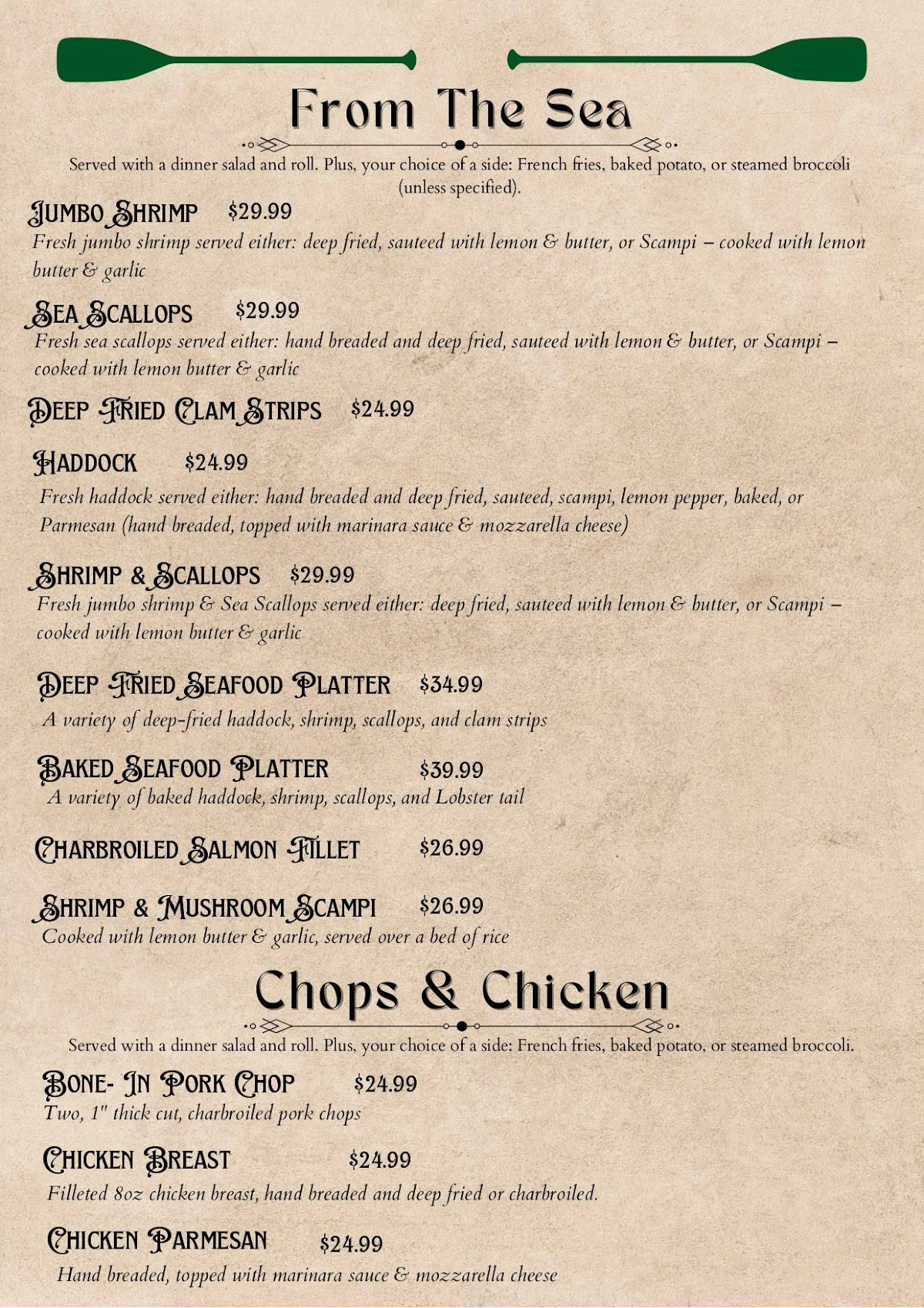 Menu at The SteakHouse, Thendara