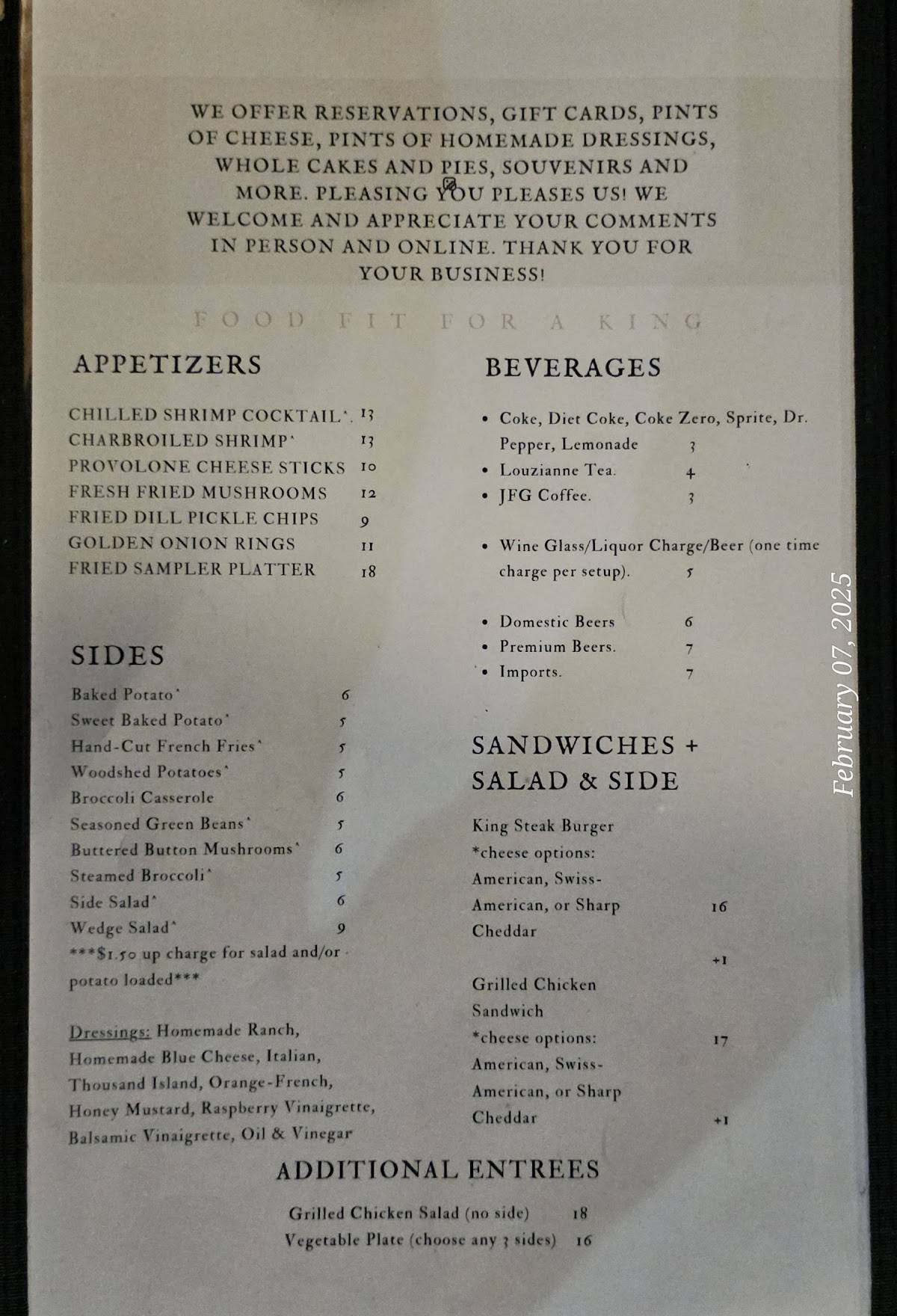 Menu at Ye Olde Steak House steakhouse, Knoxville