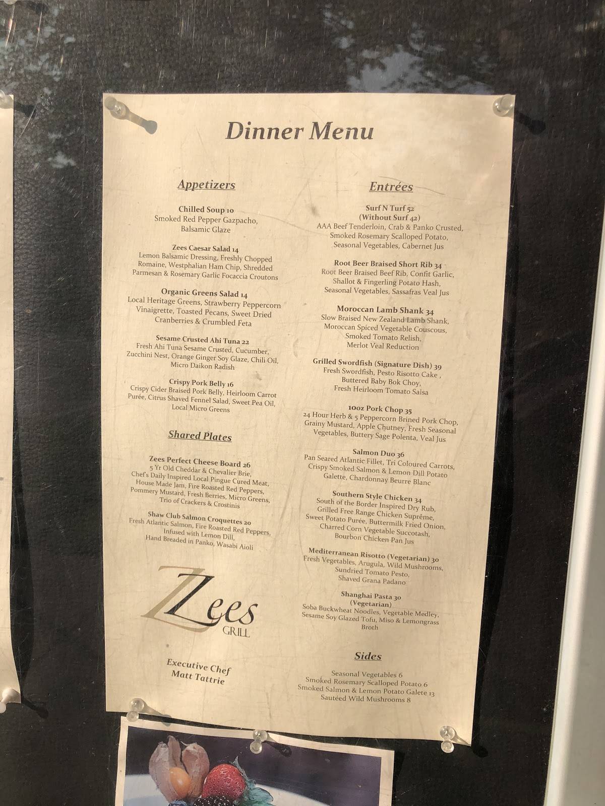 Menu at Zees Wine Bar & Grill, Niagara-on-the-Lake