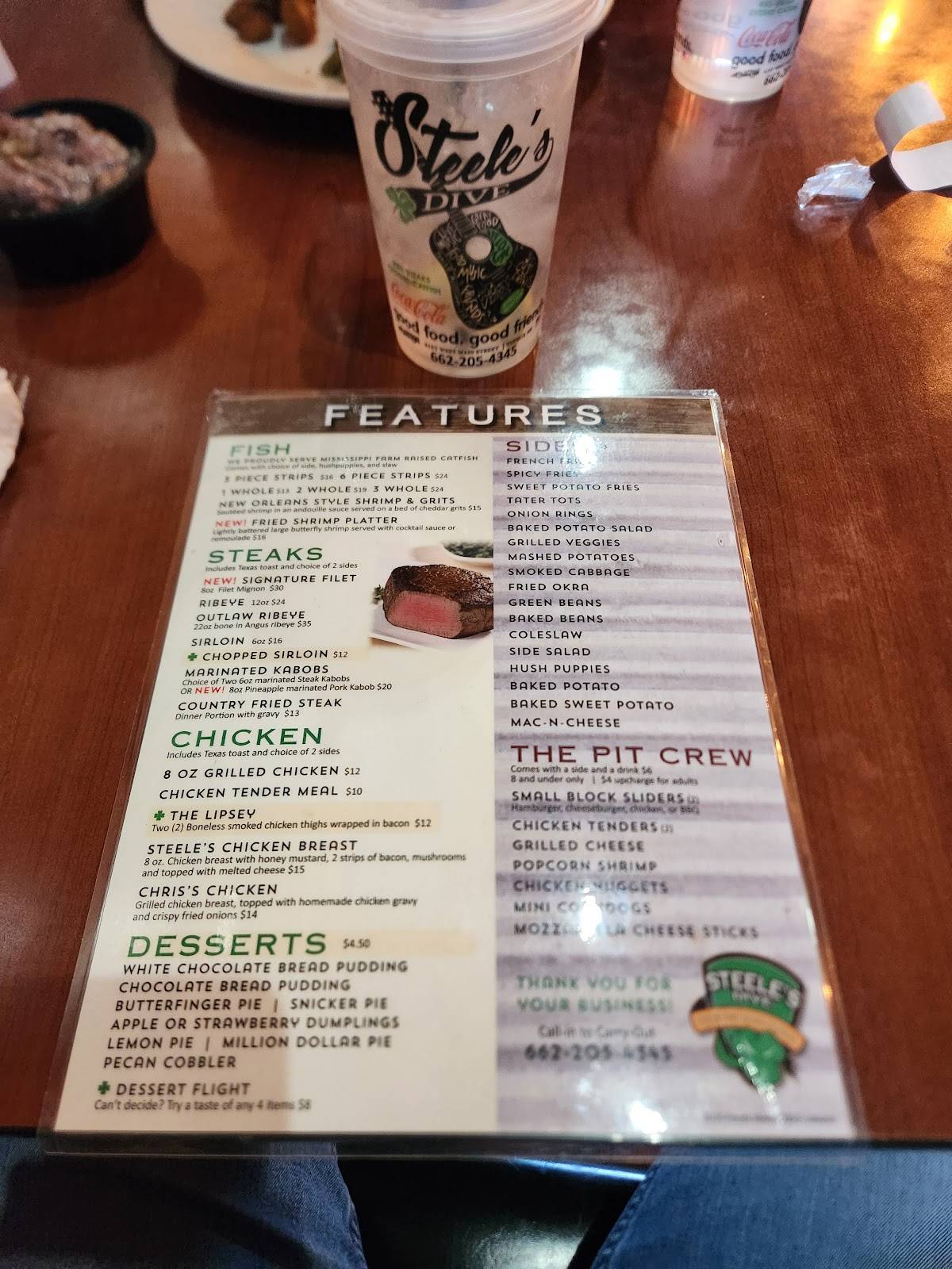 Menu at Steele's Dive pub & bar, Tupelo