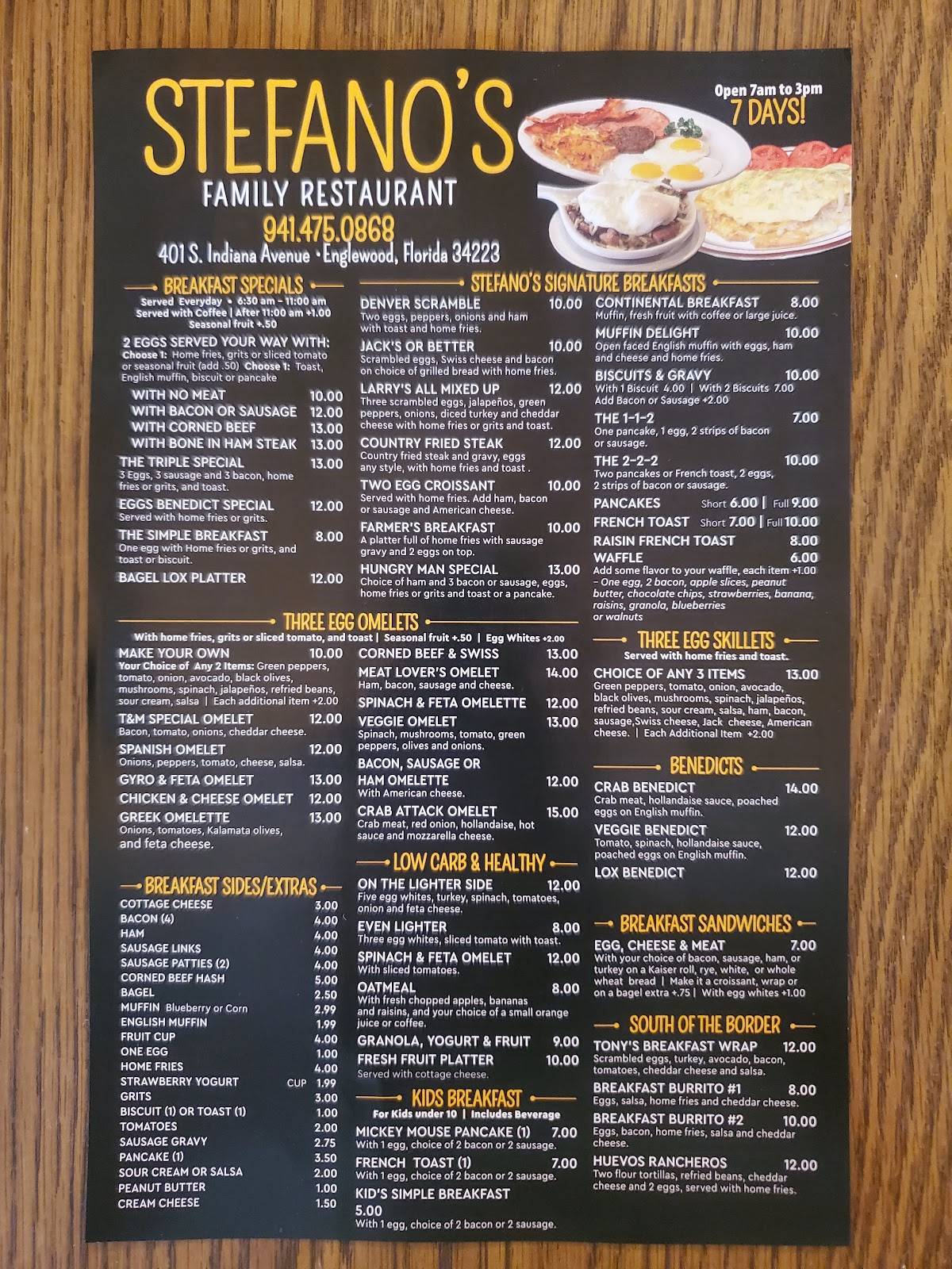 Menu at Stefano's Family Restaurant, Englewood