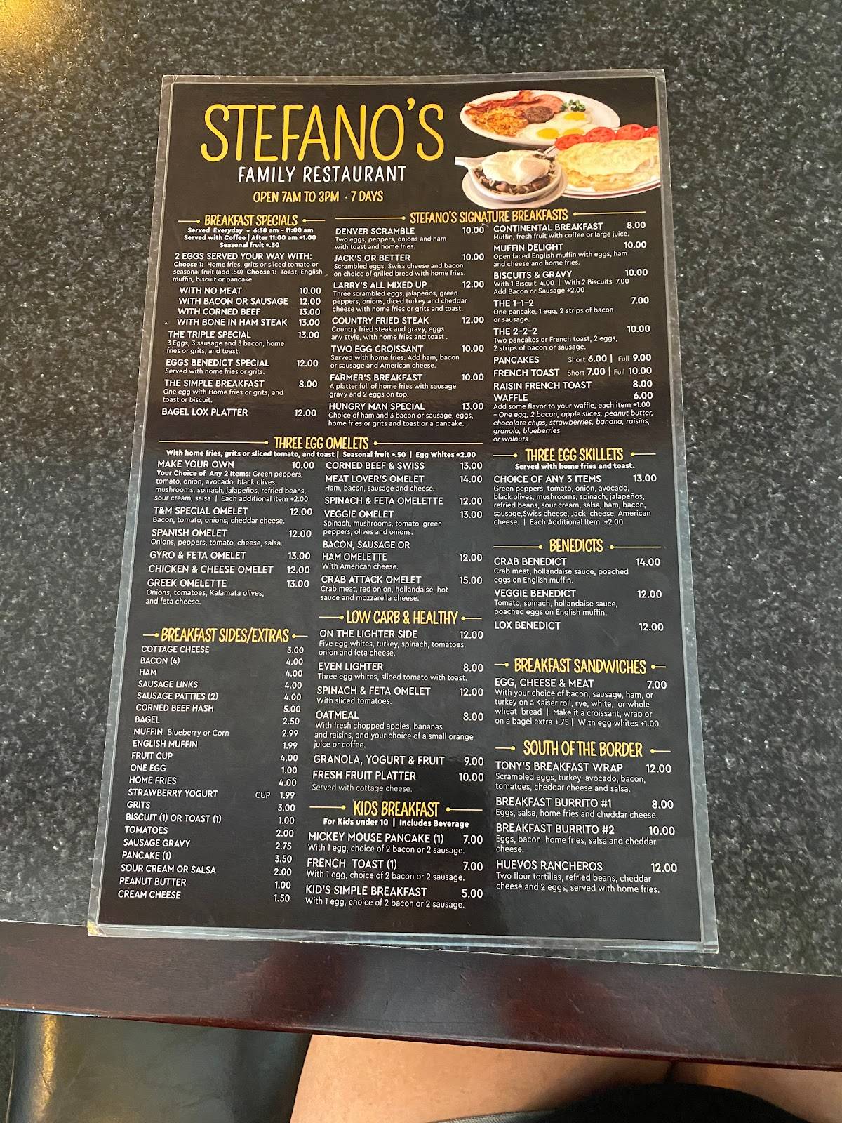 Menu at Stefano's Family Restaurant, Englewood