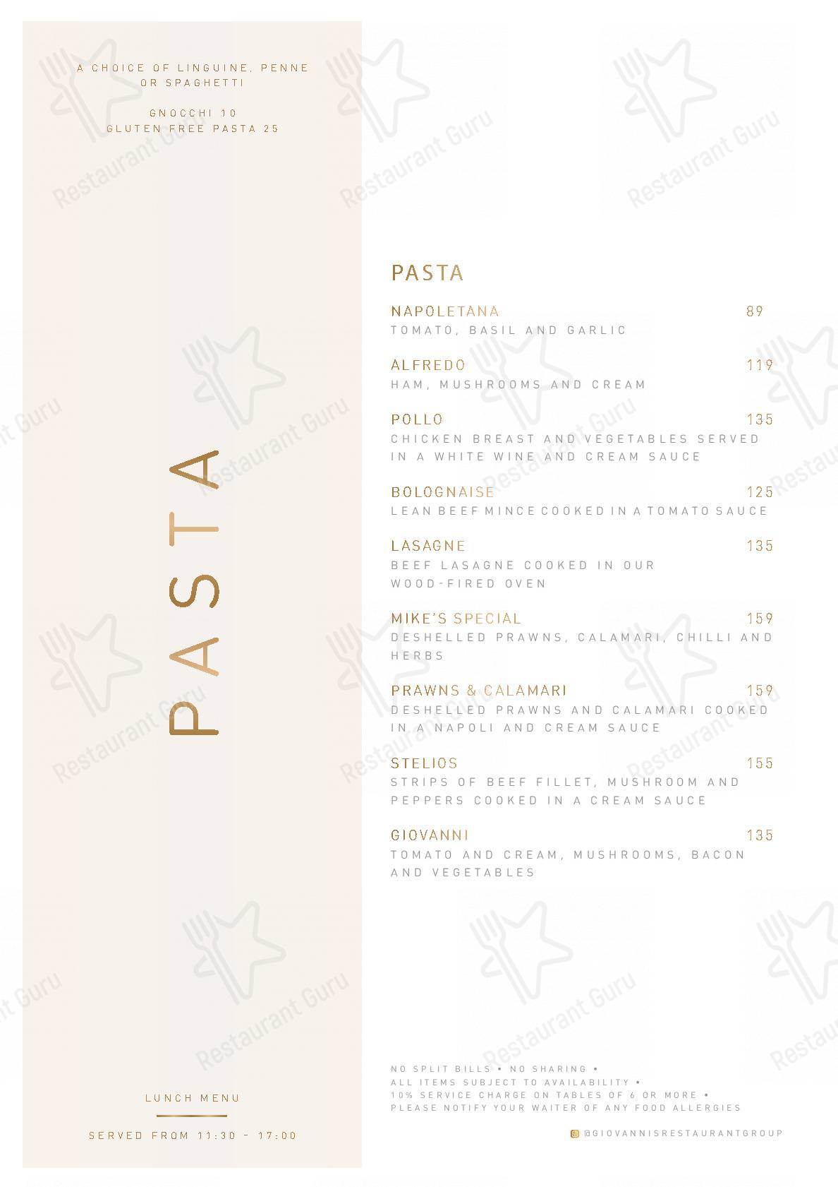 Menu at Giovannis Restaurant at the House of J.C. Le Roux, Stellenbosch
