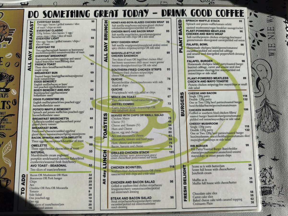 Menu at Stellie's Cafe and Bakery, Potchefstroom