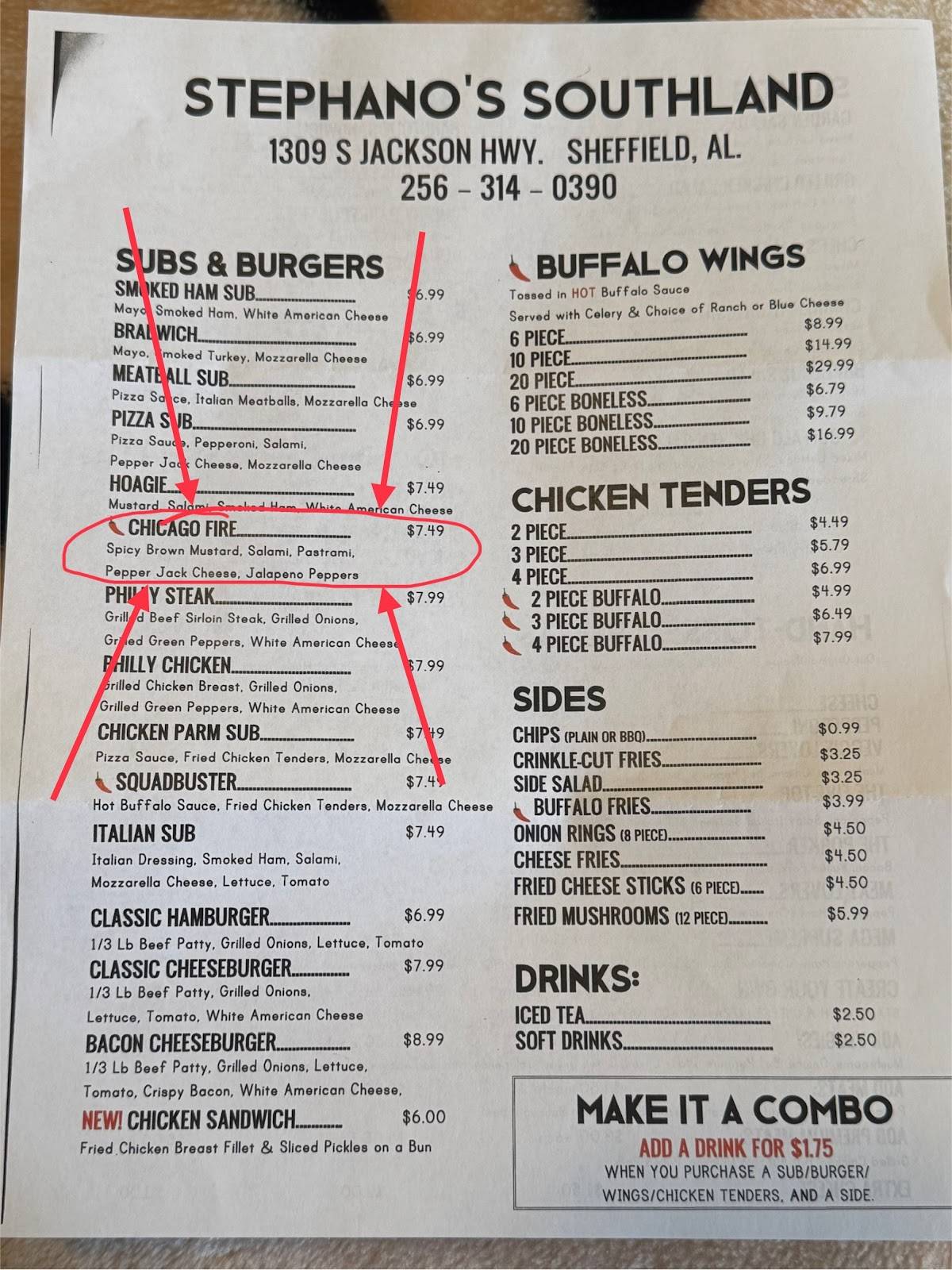 Menu at Stephano's Southland Restaurant, Sheffield