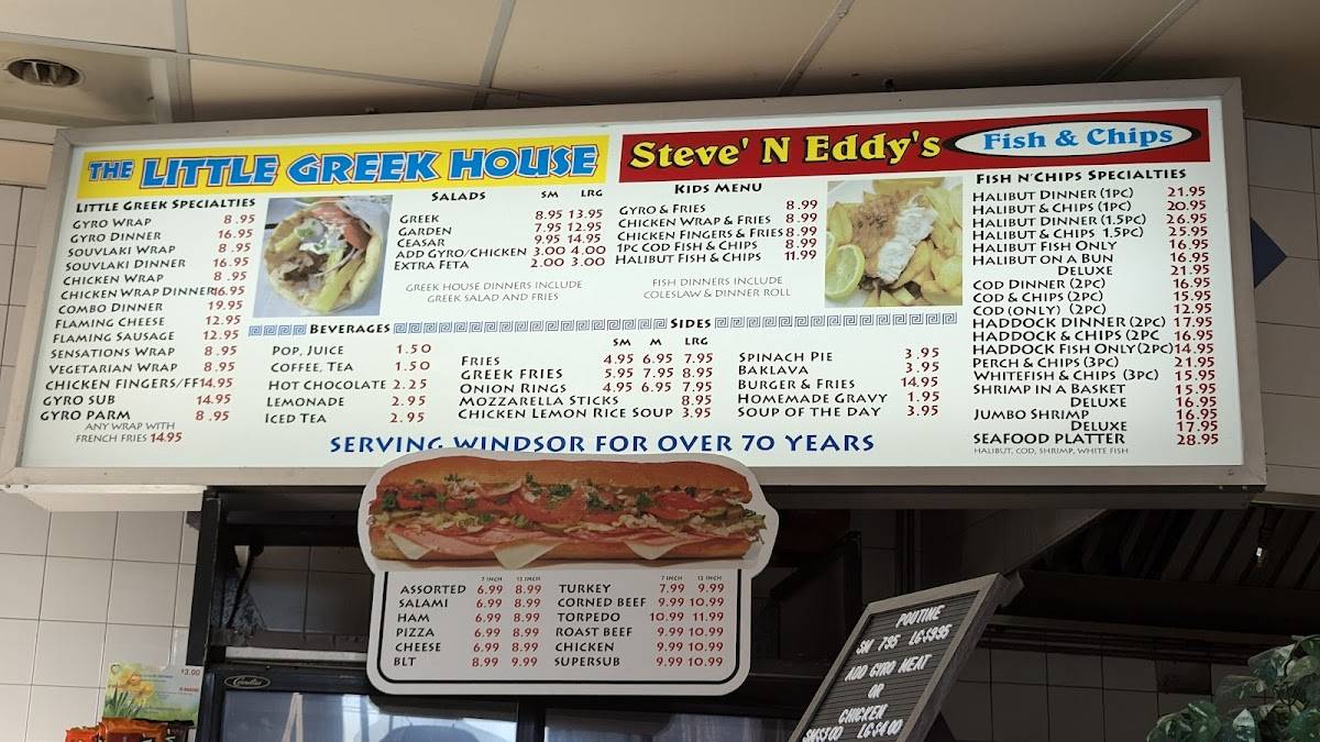 Menu at Steve & Eddy's Fish & Chips restaurant, Windsor