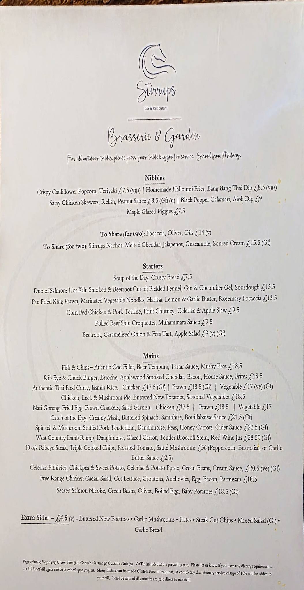 Menu at Stirrups Hotel - The Brasserie restaurant, Bracknell, Maidens Green