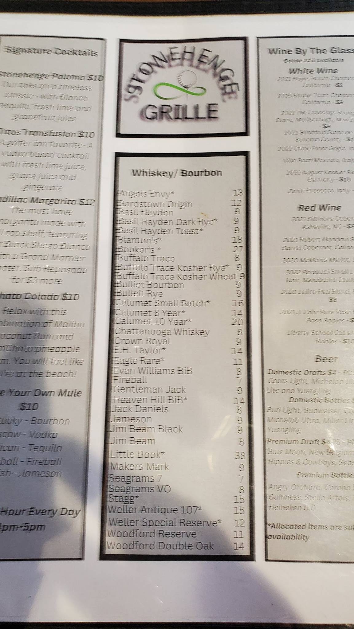 Menu at Stonehenge Grille restaurant, Fairfield Glade, 222 Fairfield Blvd