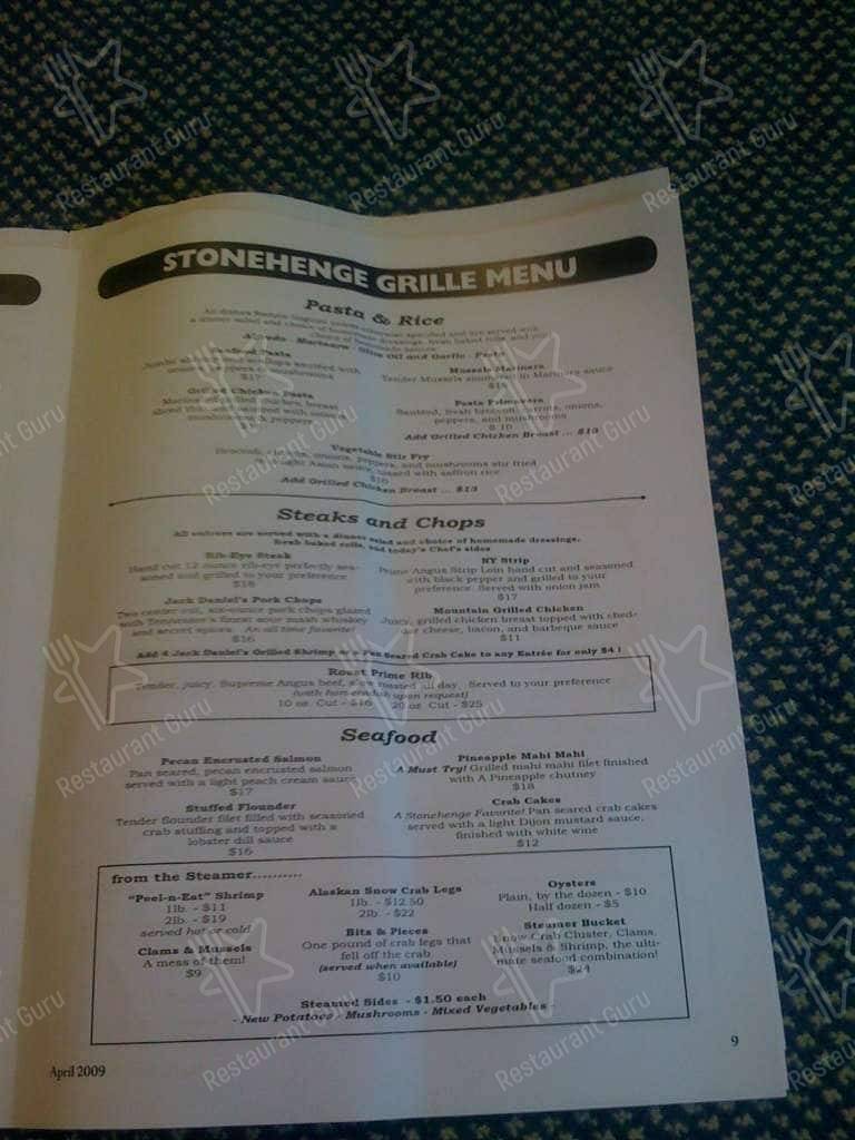 Menu at Stonehenge Grille restaurant, Fairfield Glade, 222 Fairfield Blvd