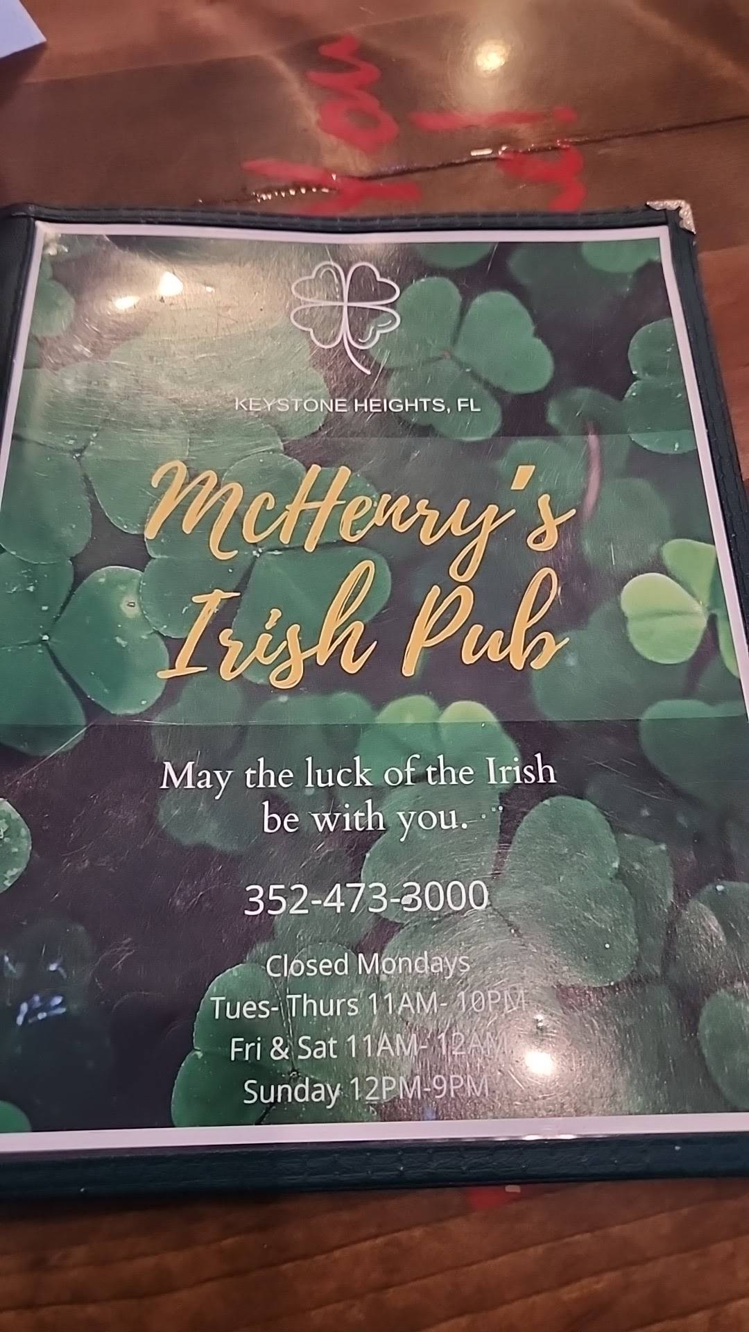 Menu at Stone's Irish Pub, Keystone Heights