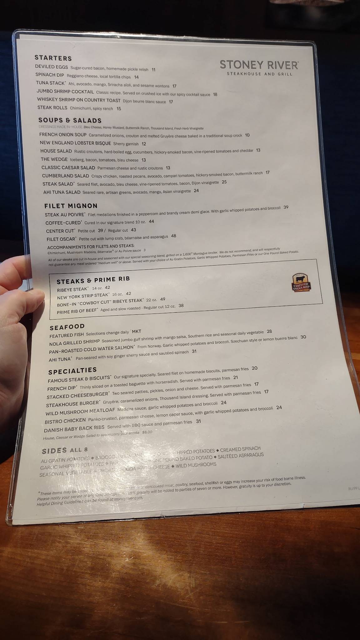 Menu at Stoney River Steakhouse and Grill, Louisville