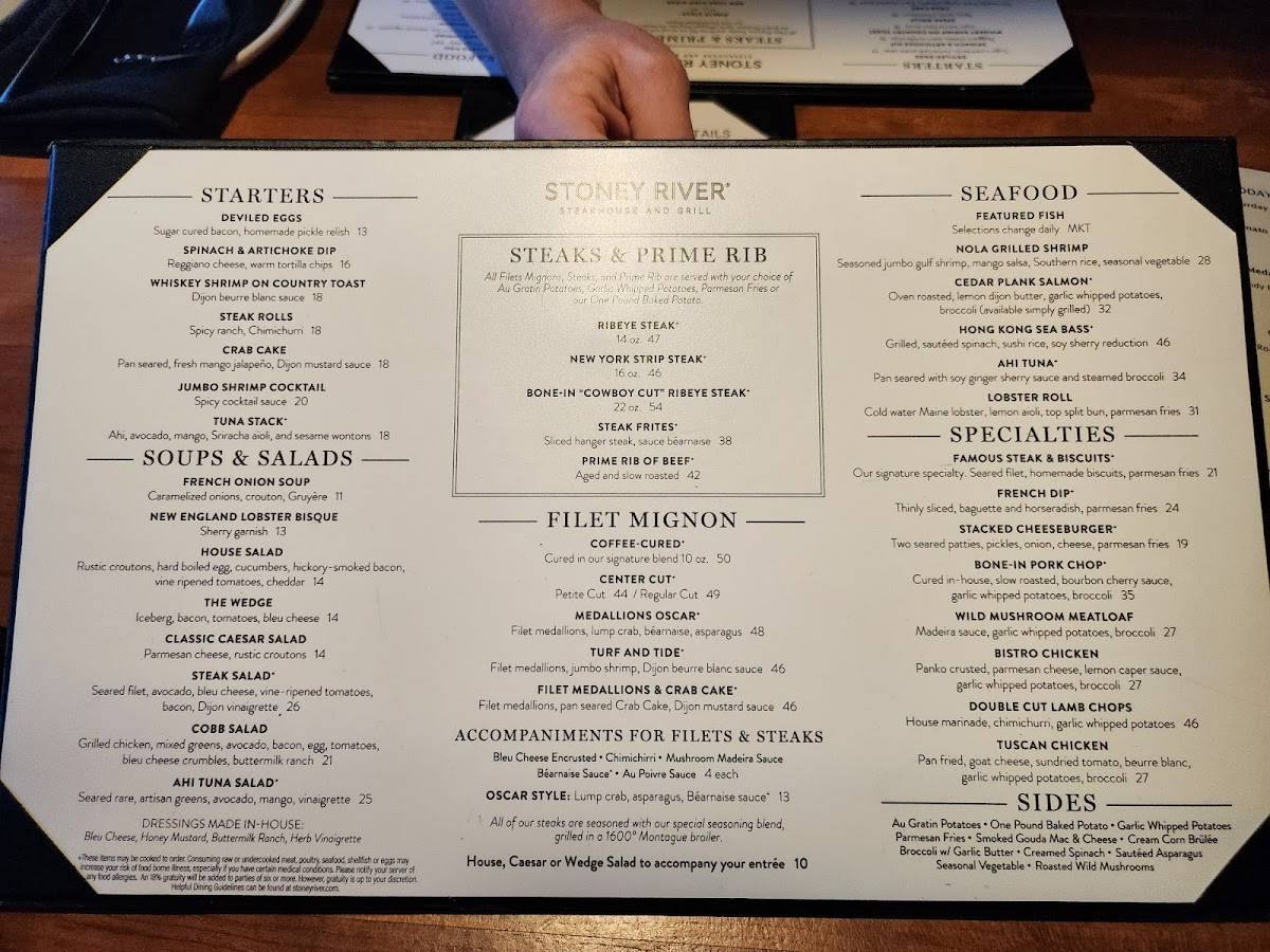 Menu at Stoney River Steakhouse and Grill, Louisville