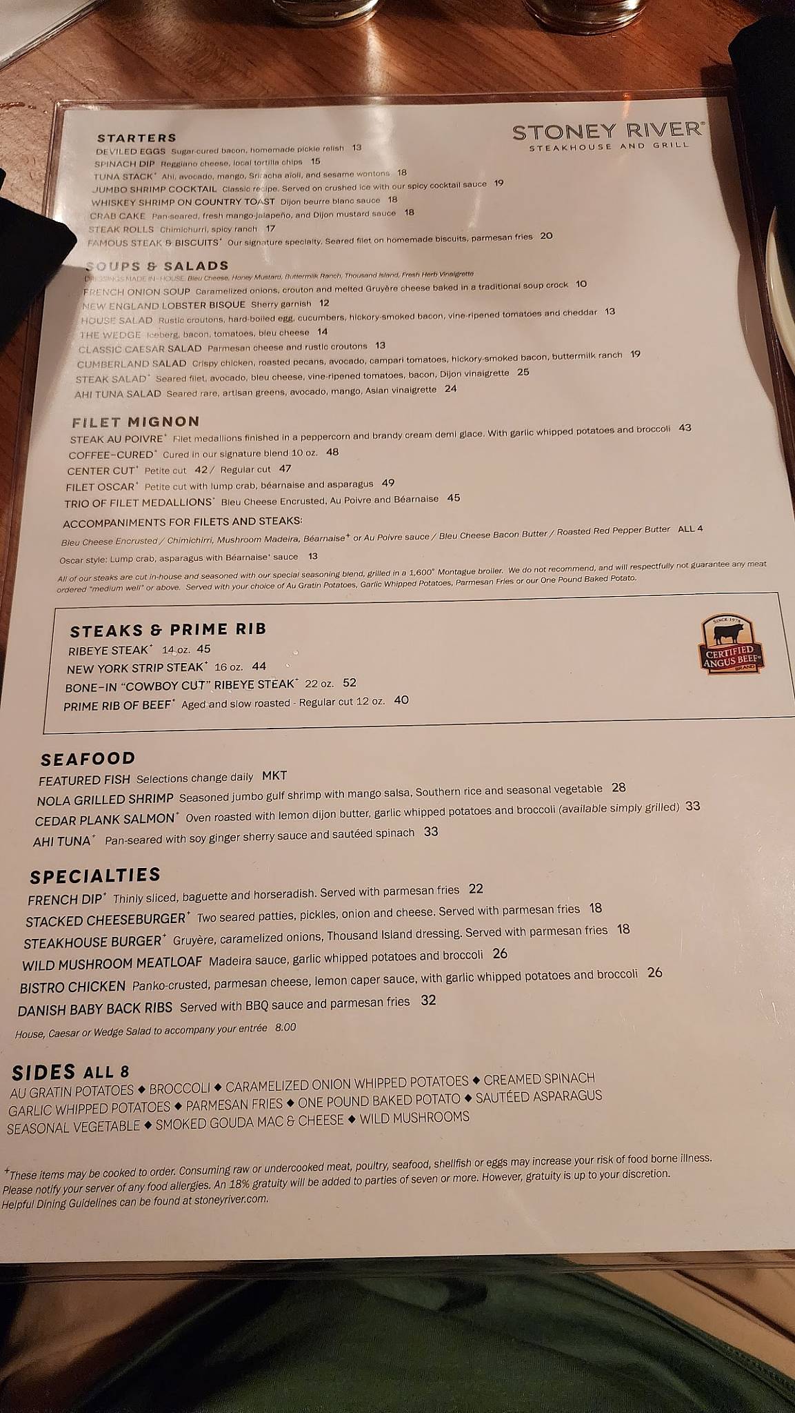 Menu at Stoney River Steakhouse and Grill, Louisville