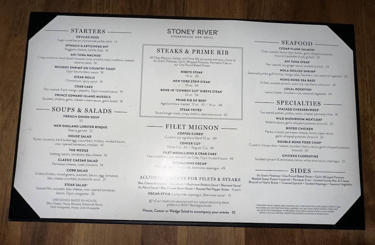 Menu at Stoney River Steakhouse and Grill, Annapolis