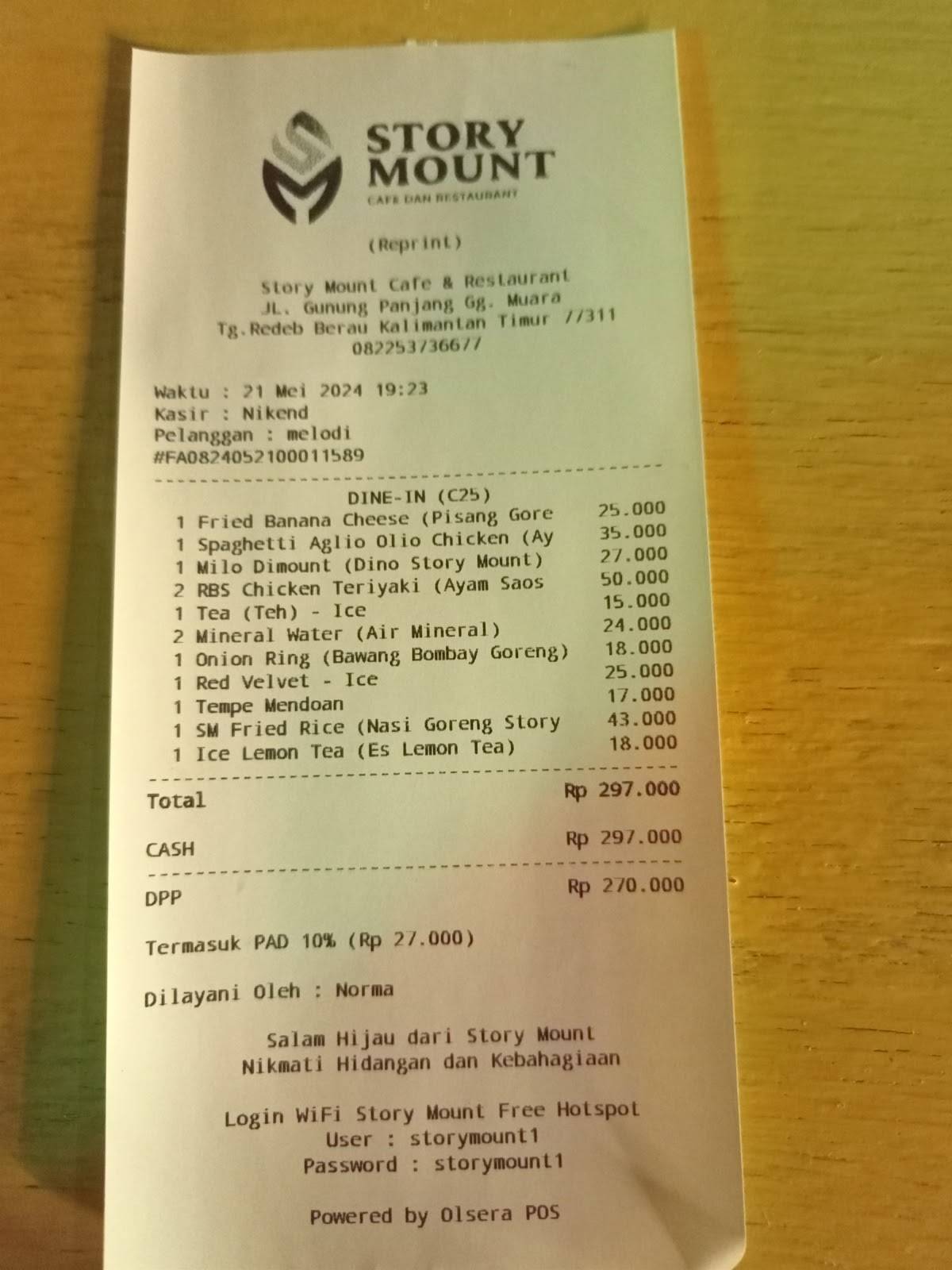 Menu at Story Mount Cafe - Rooftop, Gunung Panjang