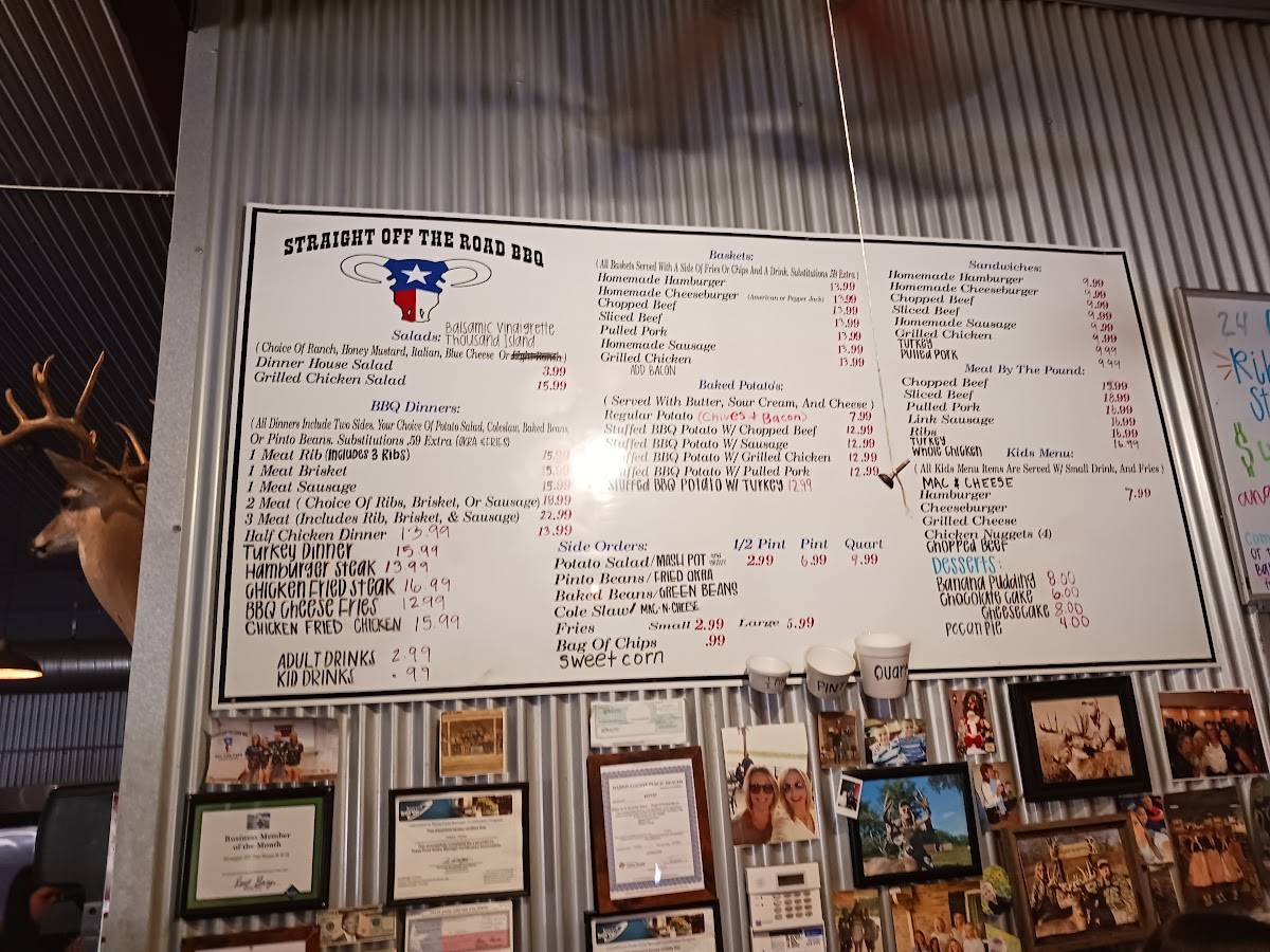 Menu at Straight Off the Road BBQ, Crosby