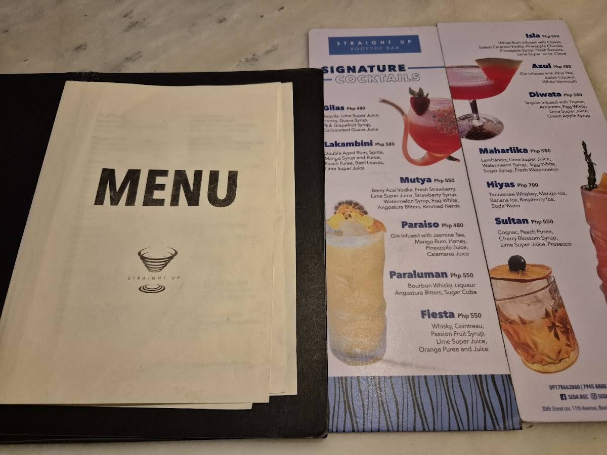 Menu at Straight Up Rooftop Bar at Seda BGC, Taguig, Seda Hotel Rooftop