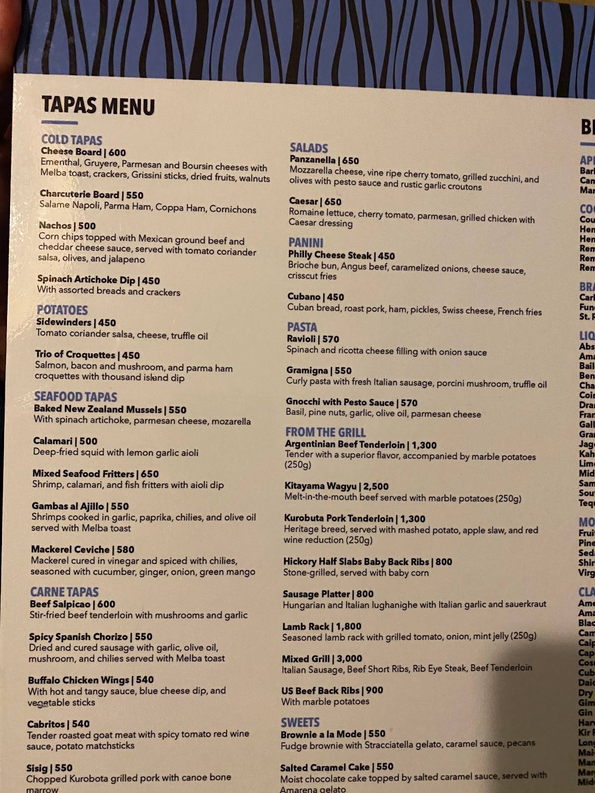 Menu at Straight Up Bar at Seda BGC, Taguig, Seda Hotel Rooftop