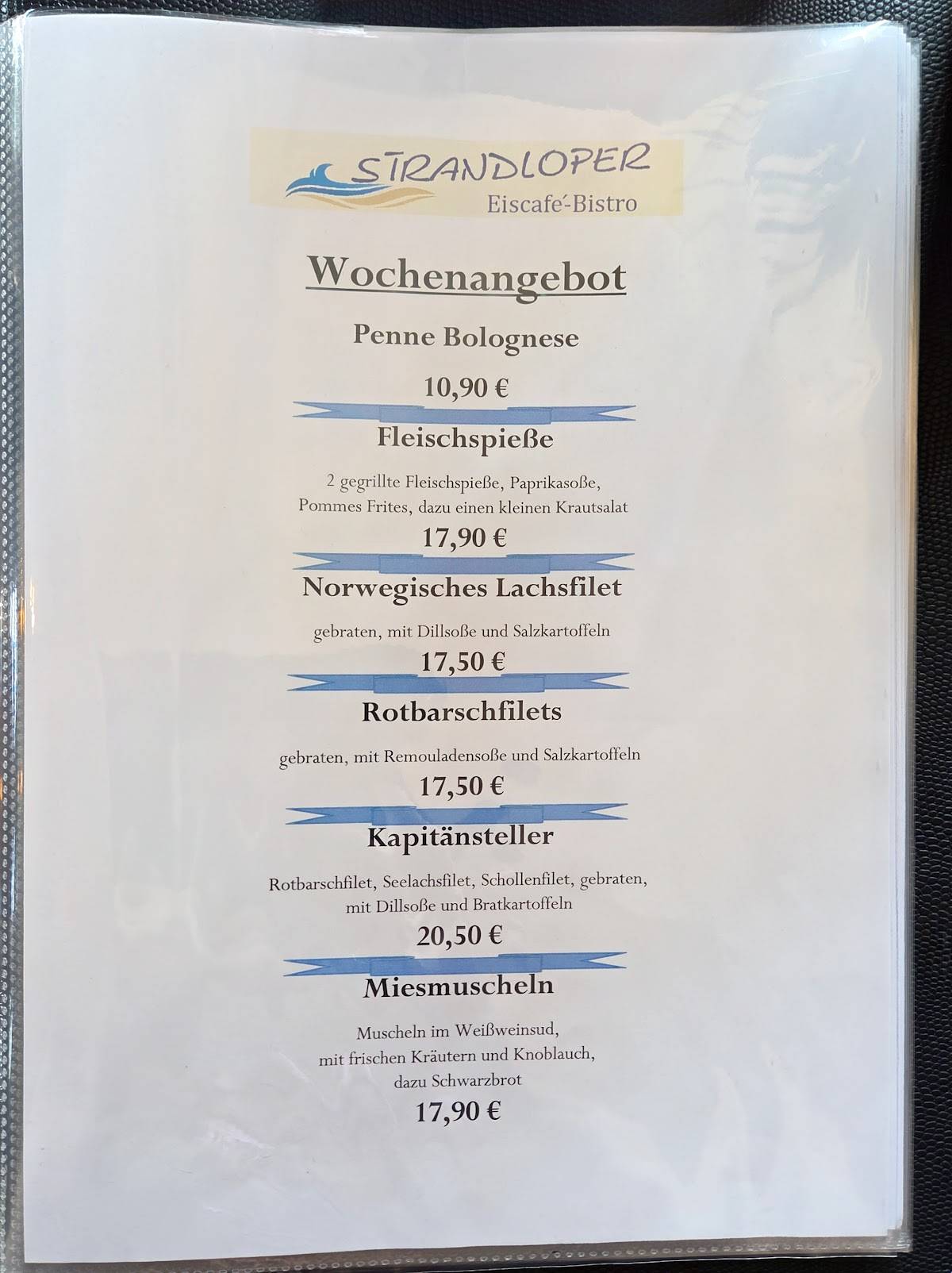 Speisekarte von Strandloper - Eiscafé & Bistro restaurant, Norden