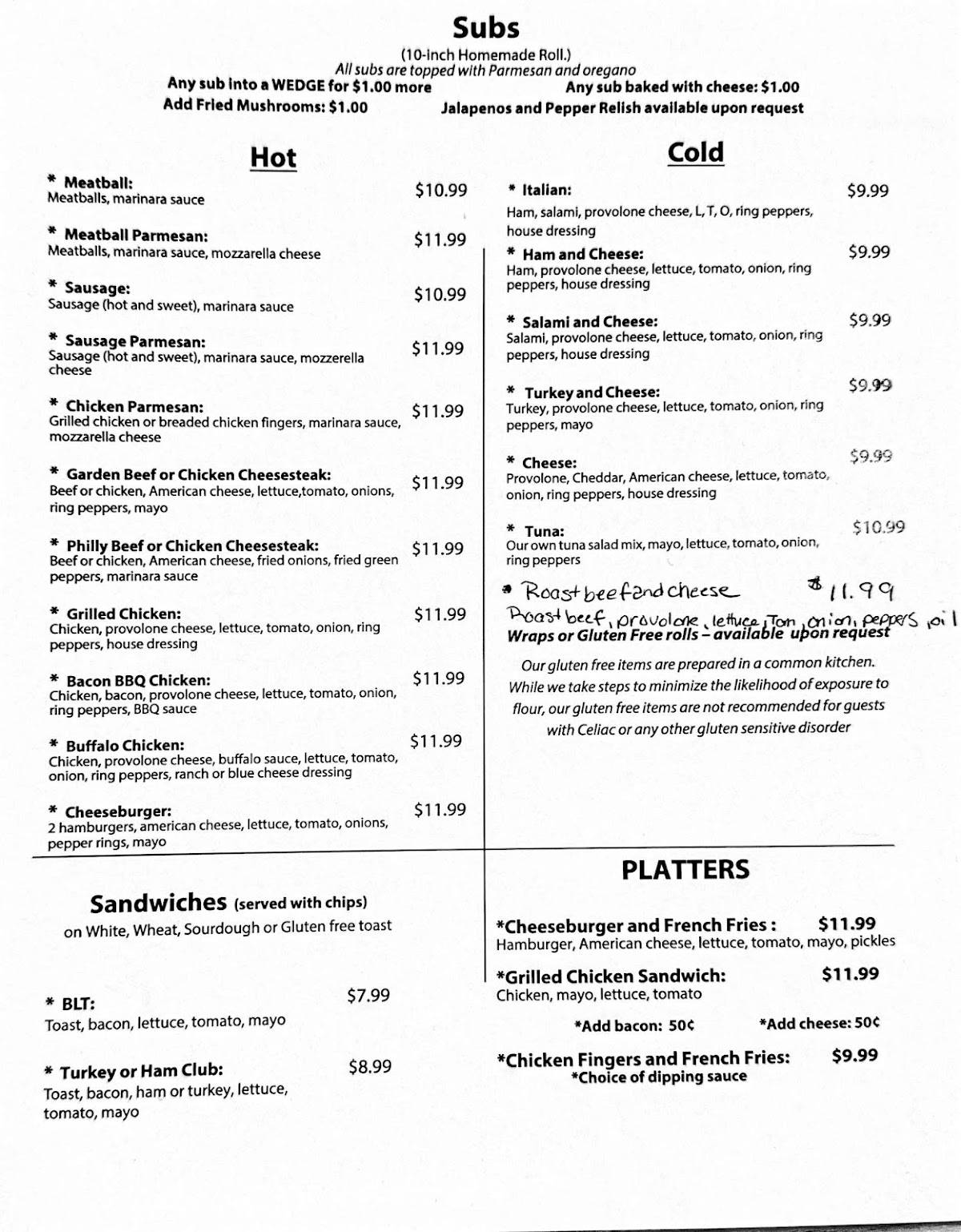 Menu at Streamside Family Restaurant & Pizzeria, Centre Hall