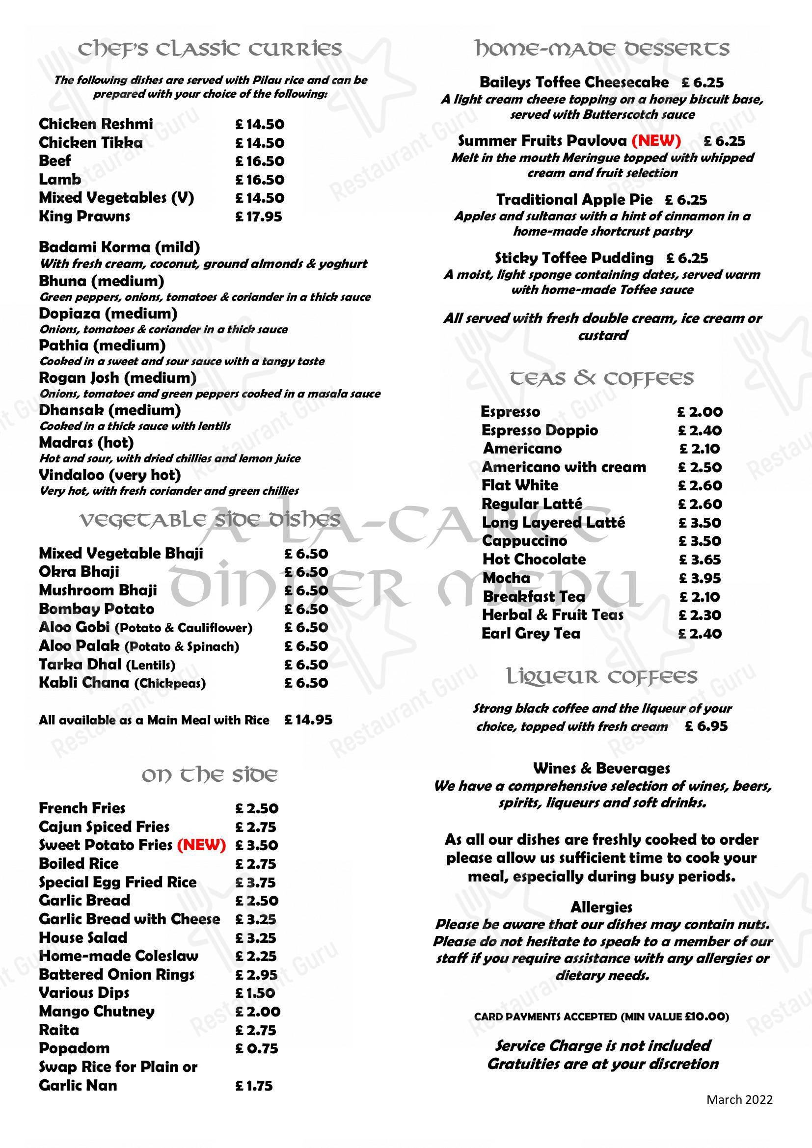 Menu at Stroma restaurant, Montrose