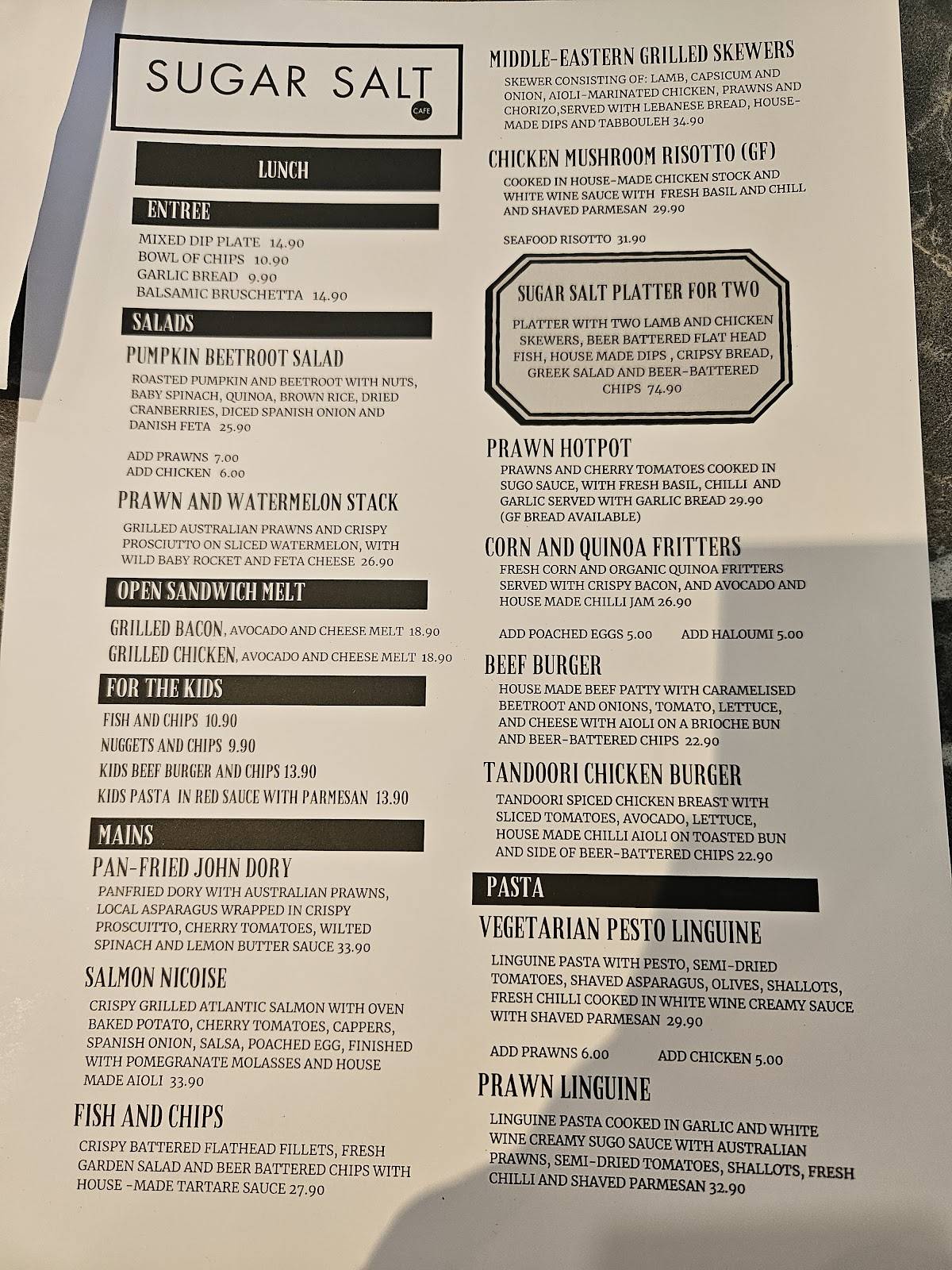 Menu at Sugar Salt Cafe, Galston, 344 Galston Rd