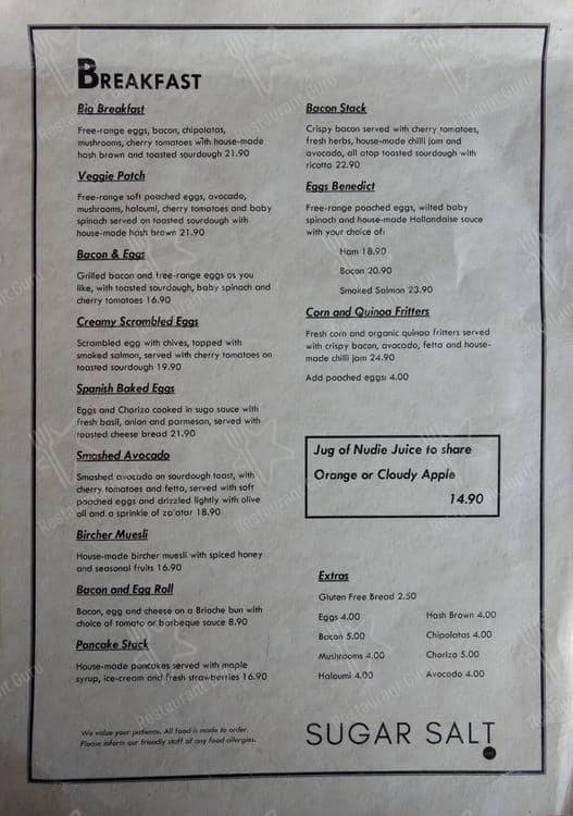 Menu at Sugar Salt Cafe, Galston, 344 Galston Rd