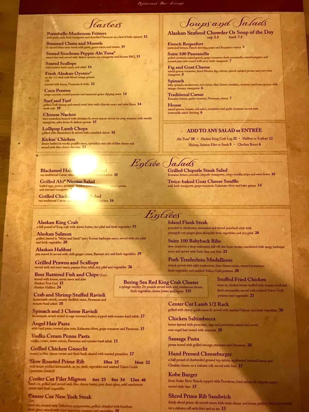Menu at Suite 100 Restaurant Bar & Lounge, Anchorage