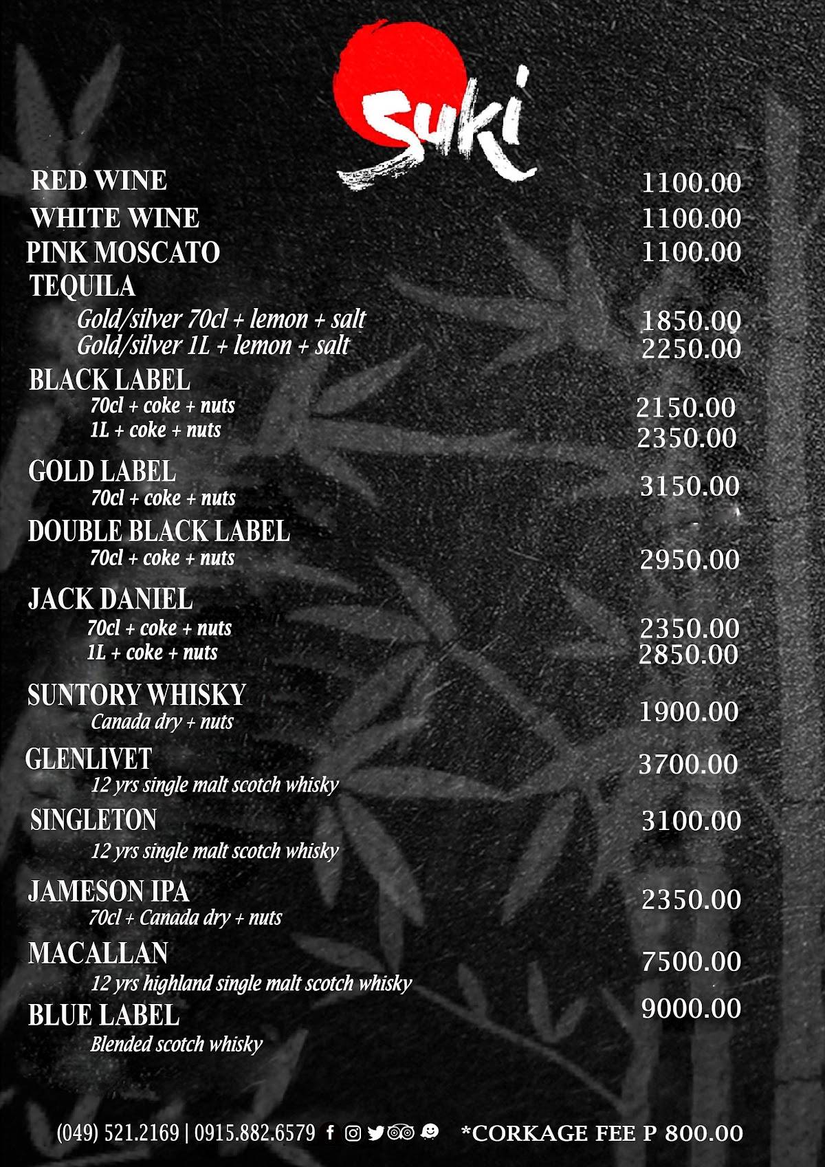 Menu at Suki Restaurant, San Pablo City
