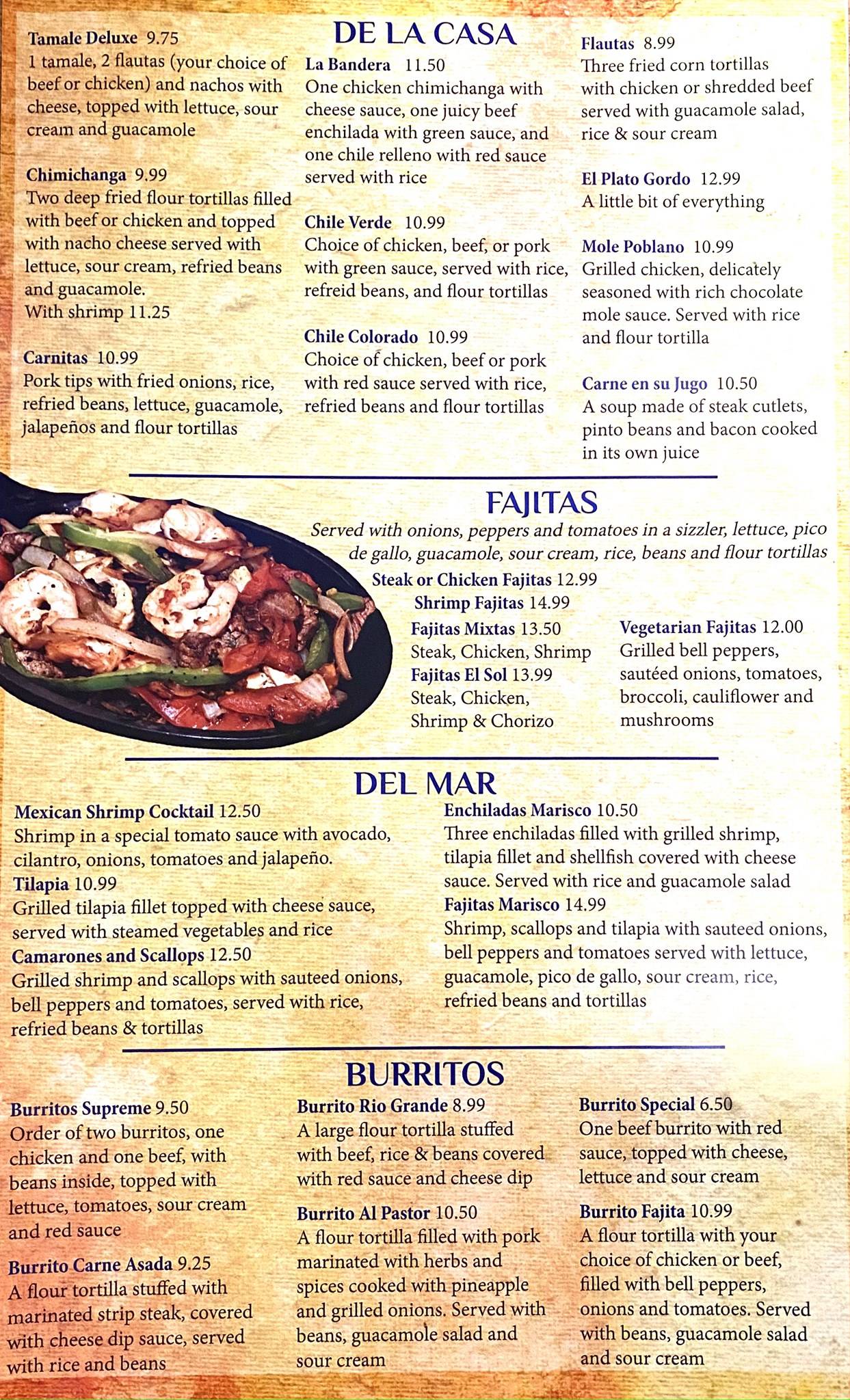 Menu at El Sol Mexican Restaurant, Sullivan