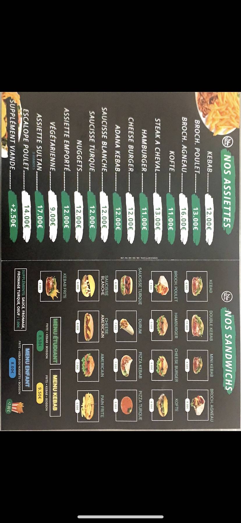 Menu at Sultan Kebab 2 restaurant, Clouange