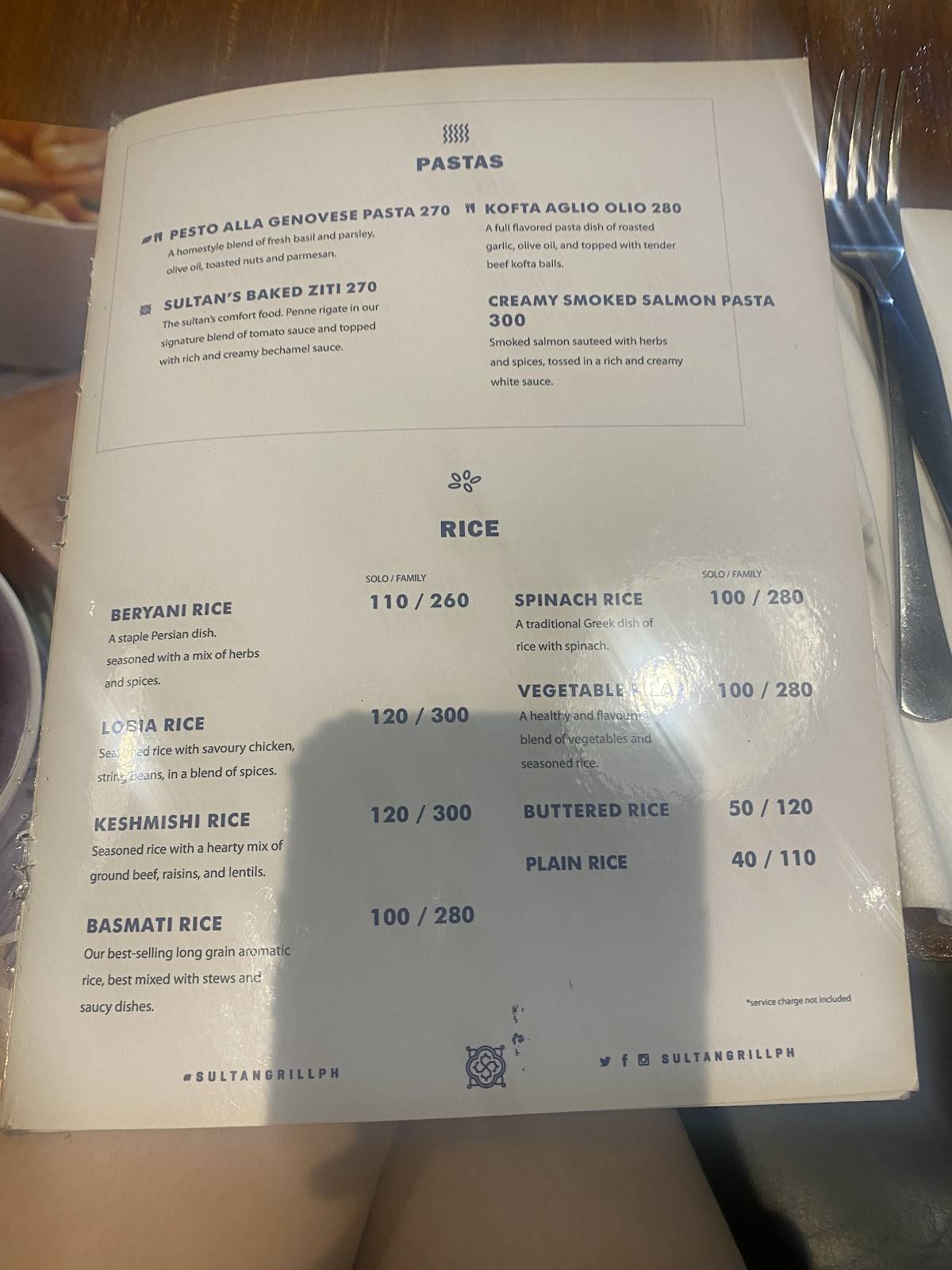 Menu at Sultan Mediterranean Grill restaurant, Makati, UG9 Valero Plaza ...