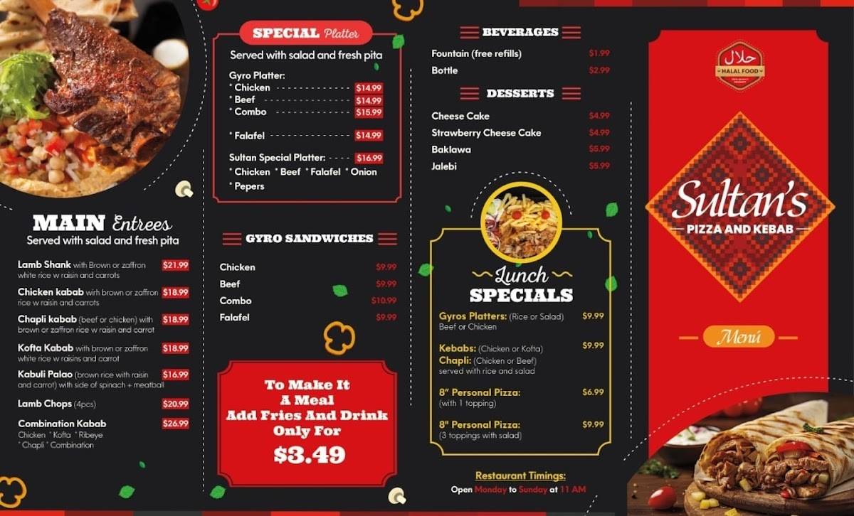 Menu at Sultan's Pizza and Kebab restaurant, Rockwall