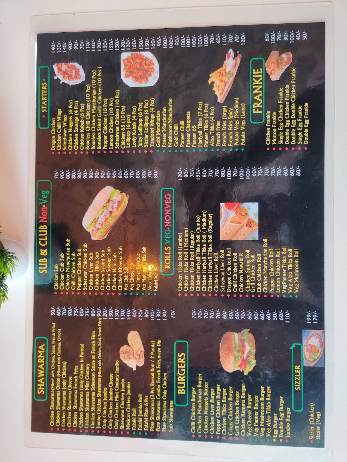Menu at Sultan shawarma rolls and sandwiches, Bengaluru