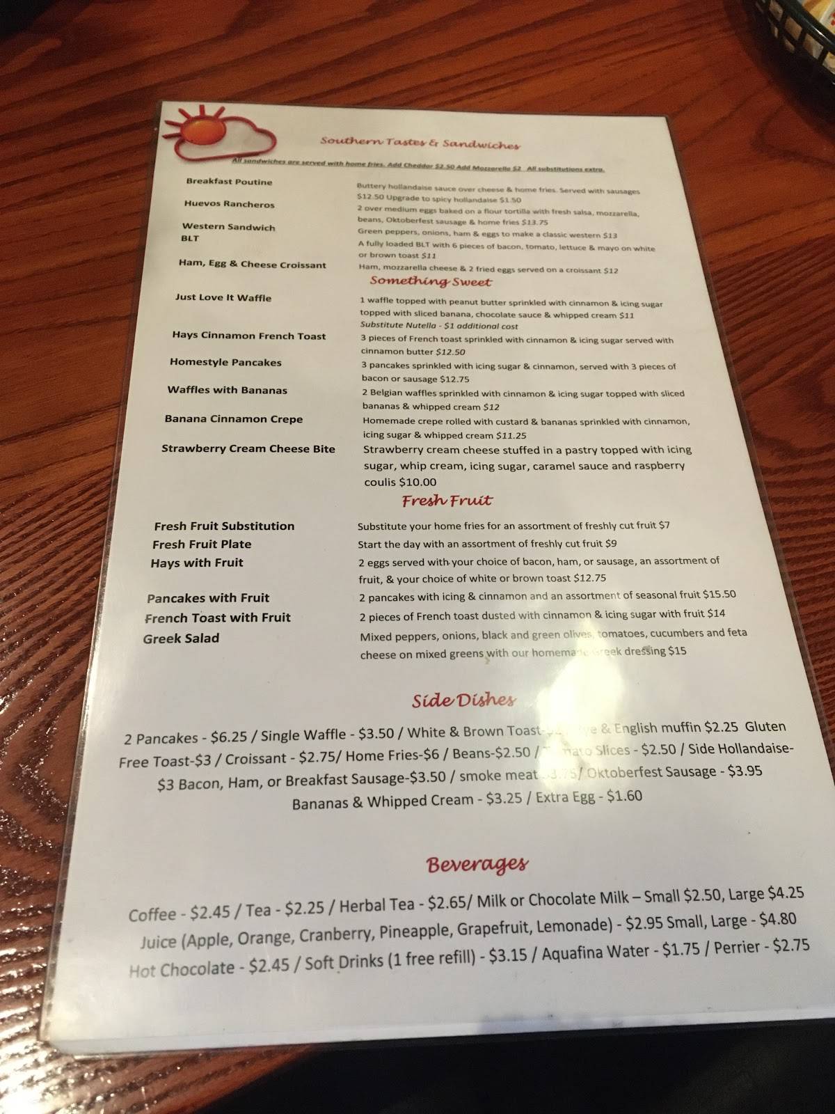 Menu at Summerhays Grill restaurant, Ottawa