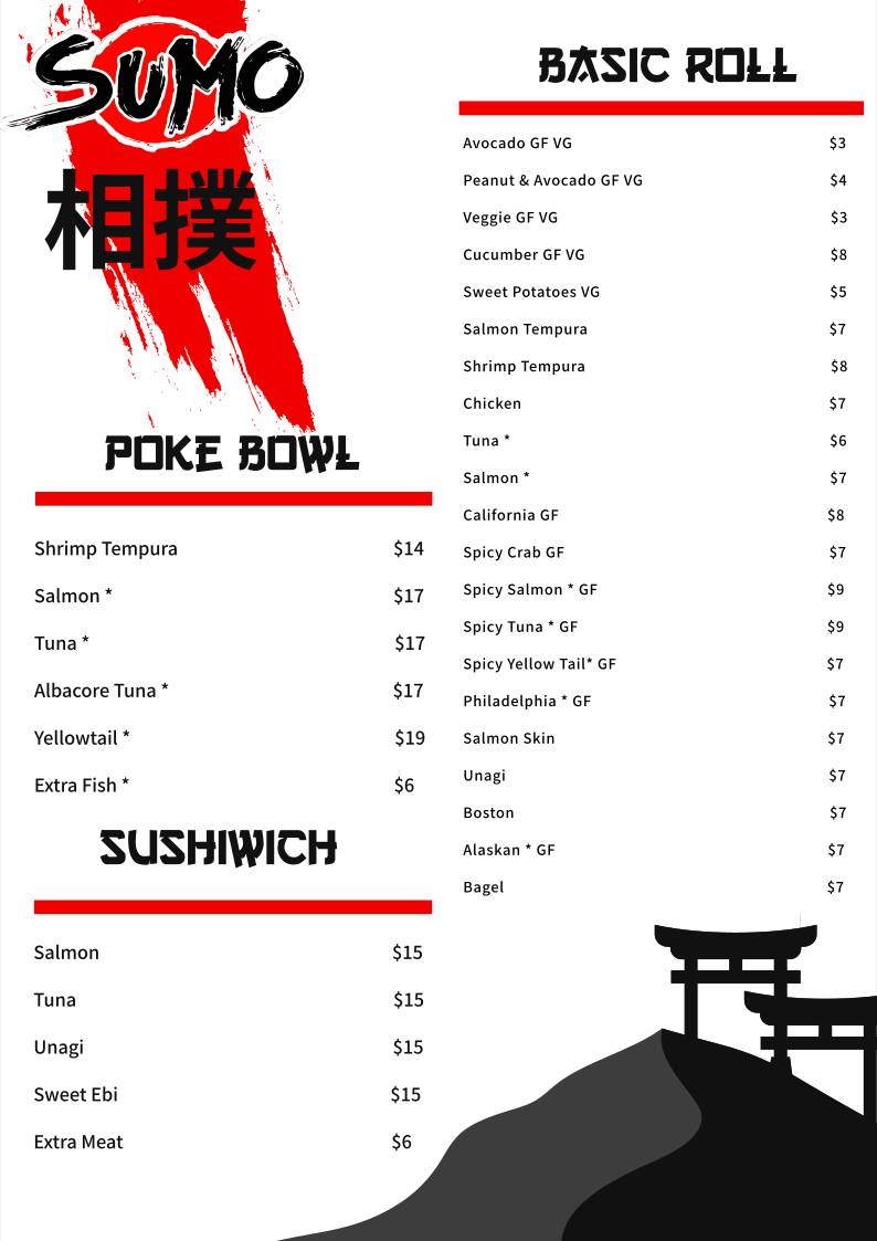 Menu at Sumo Sushi Bar & Grill, Iowa City