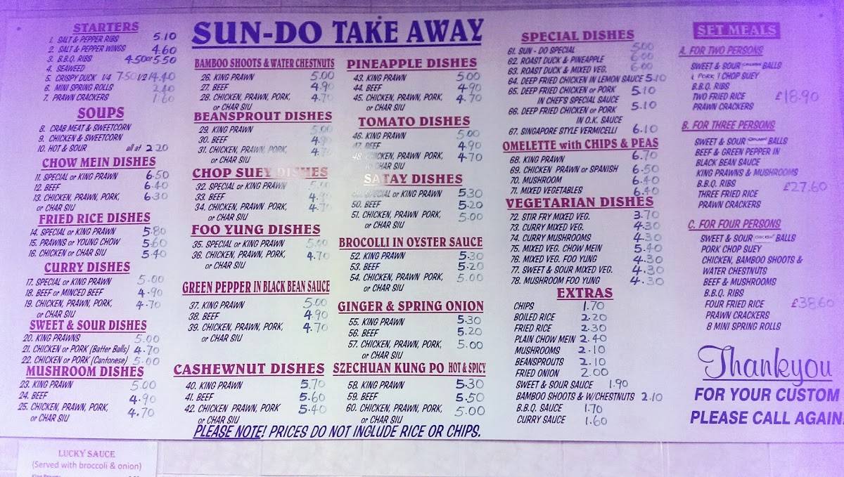 Menu at Sun Do Chinese Takeaway fast food, Chester