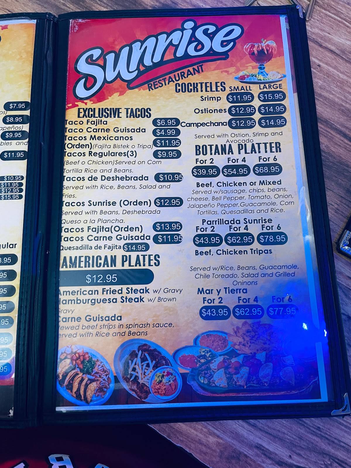Menu at Sunrise Restaurant, Weslaco