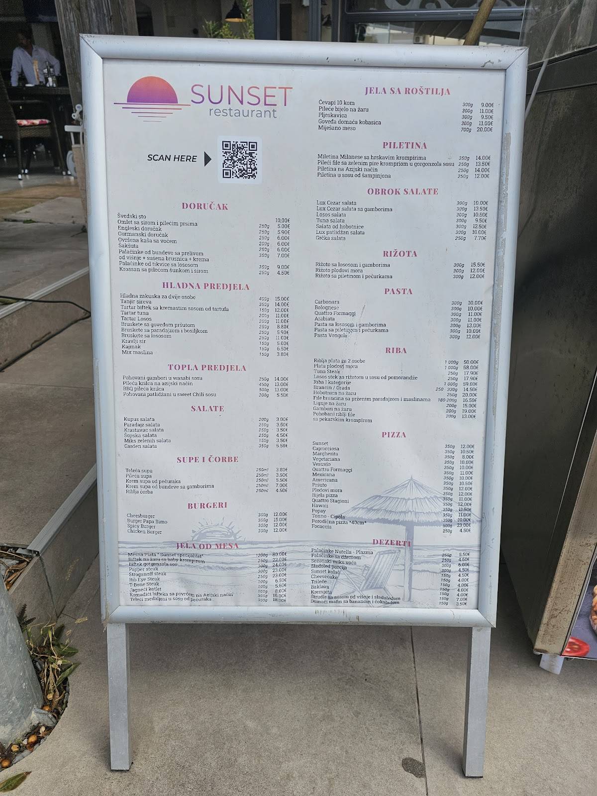 Menu at Sunset Bar & Restaurant, Dobra Voda