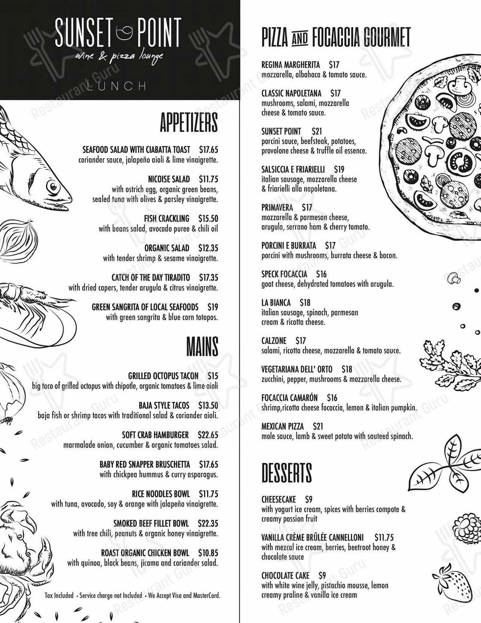 Menu at Sunset Monalisa restaurant, Cabo San Lucas, km 6
