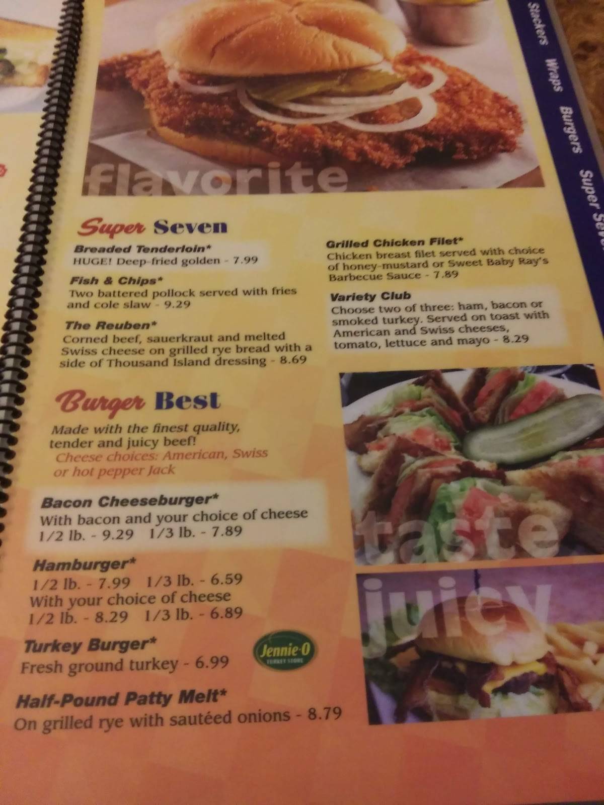 Menu at Sunshine Café restaurant, Seymour
