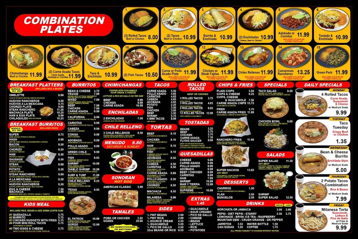 Menu at Super Oscar's Mexican Food restaurant, Phoenix, S 7th Ave