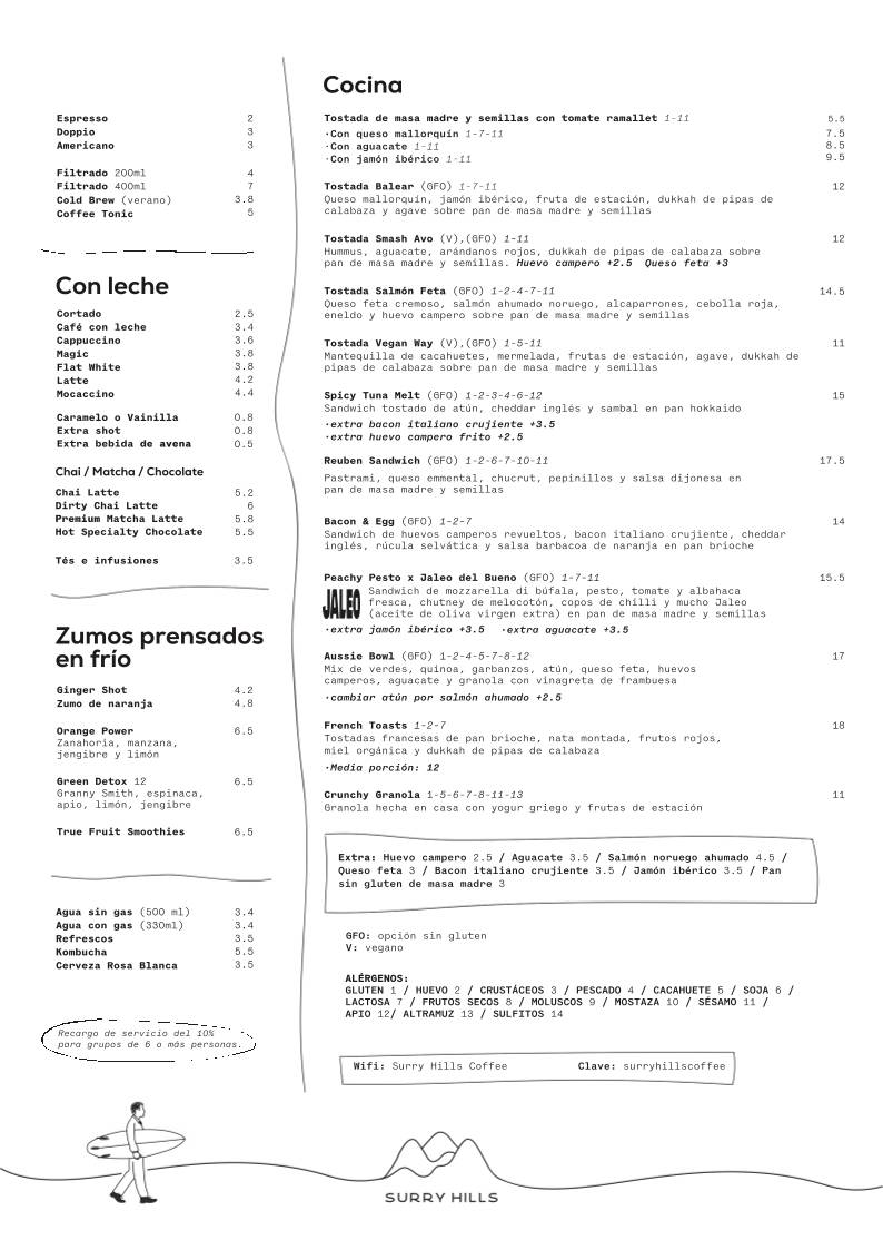 Menu at Surry Hills Brunch Palma pub & bar, Palma
