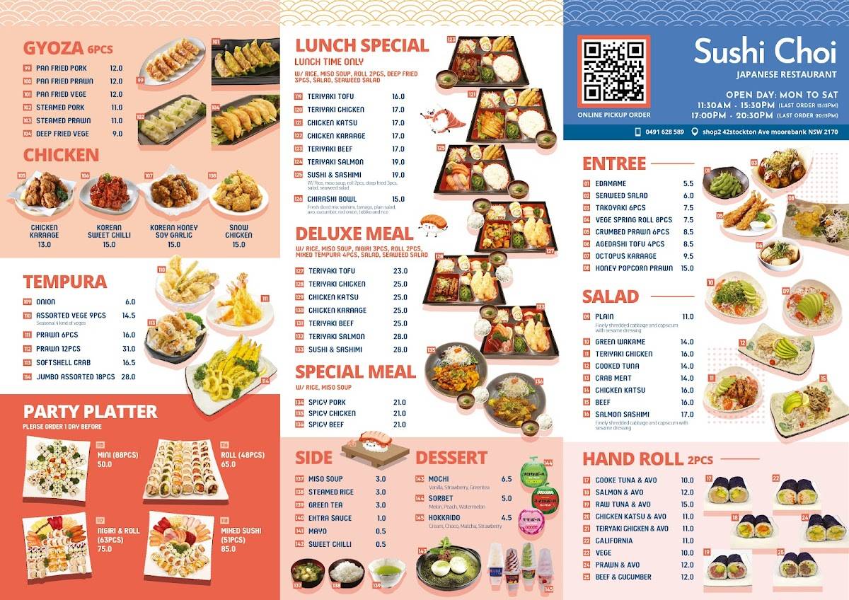 Menu at Sushi Choi restaurant, Moorebank