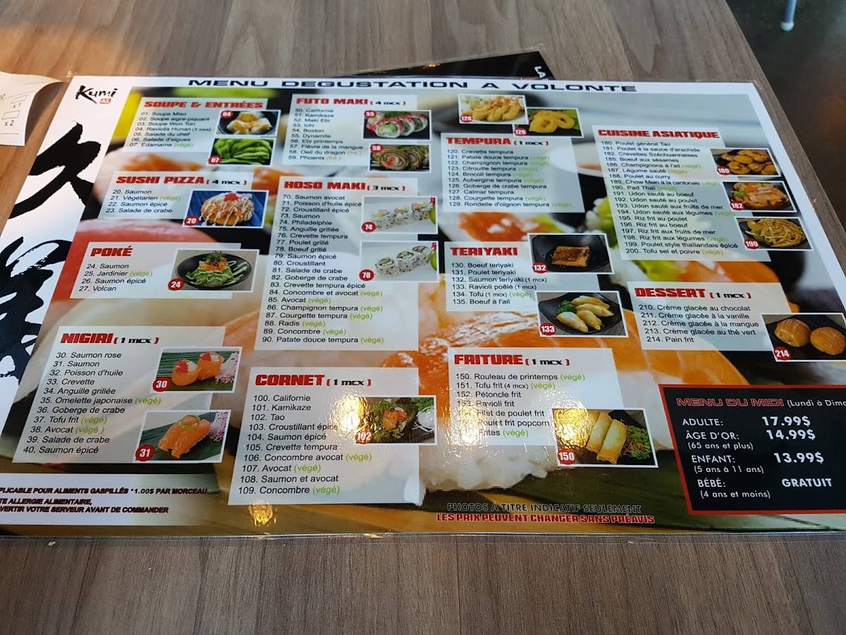 Menu au Sushi Kumi restaurant, Québec, 815 Bd Lebourgneuf
