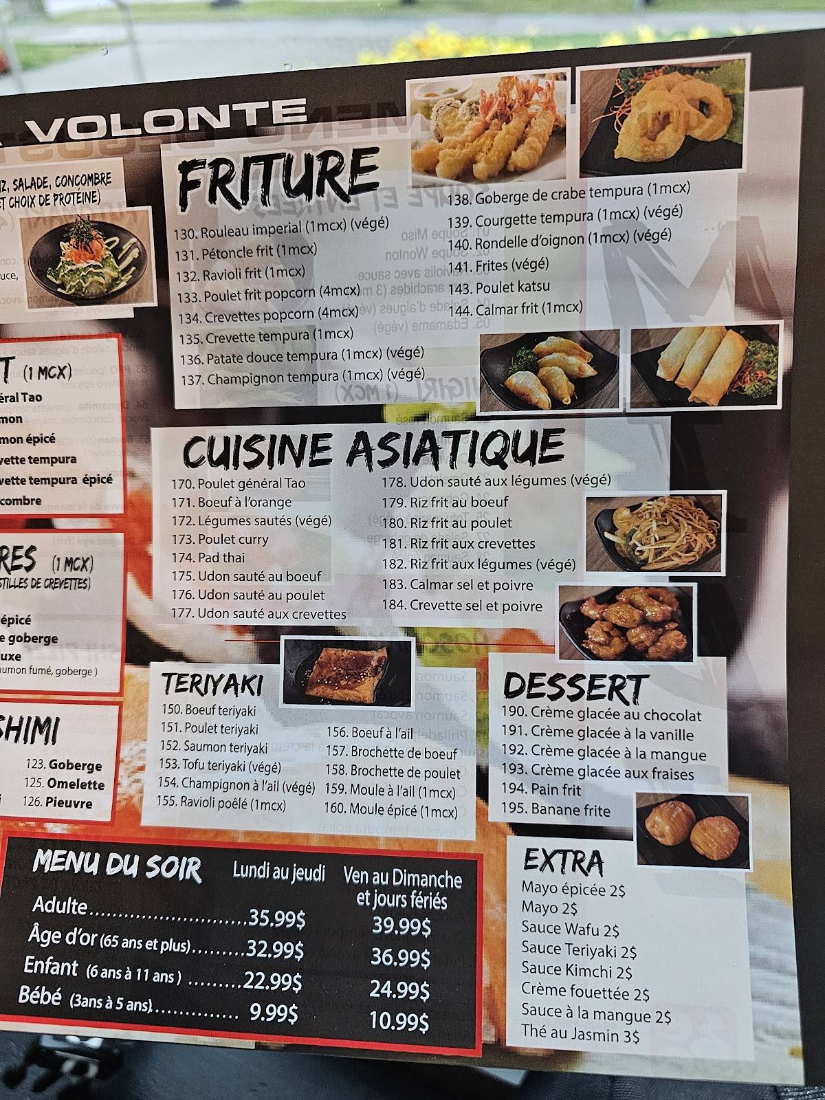 Menu au Sushi Kumi restaurant, Québec, 815 Bd Lebourgneuf