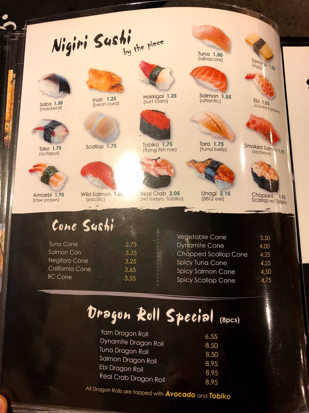 Menu at Sushi Man restaurant, North Vancouver