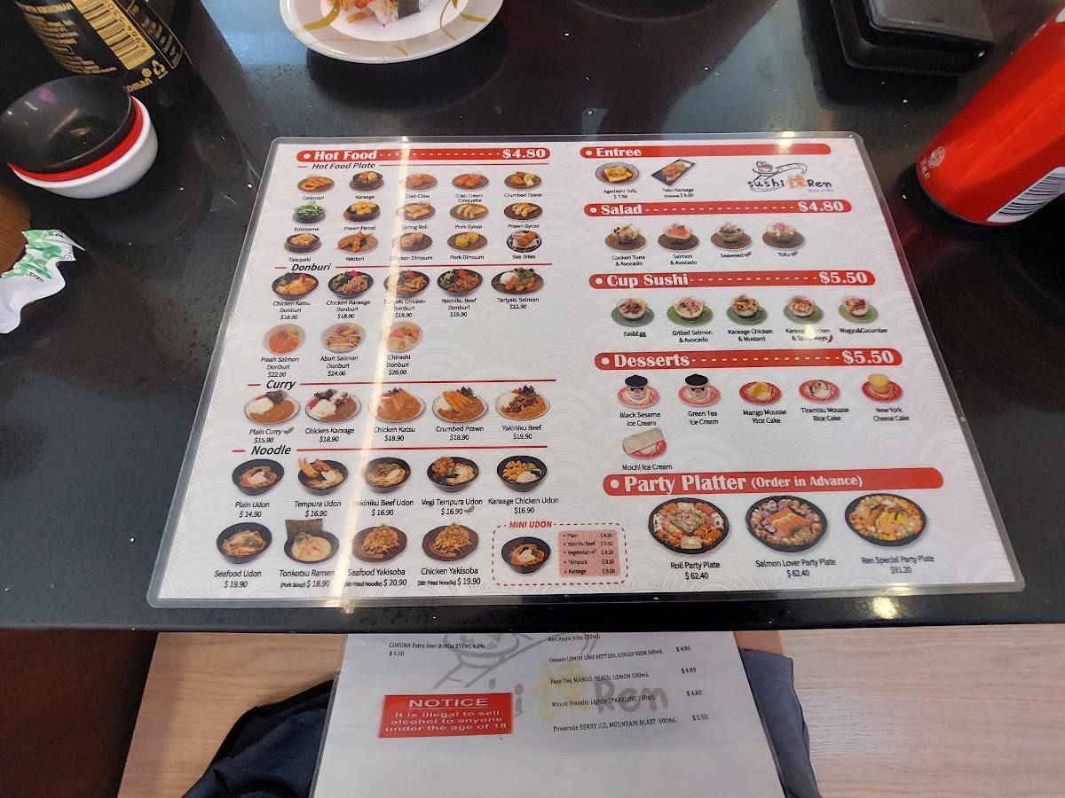 Menu at Sushi Ren restaurant, Underwood