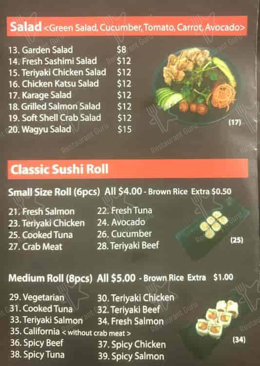 Menu at Sushi Shou Jindalee restaurant, Jindalee